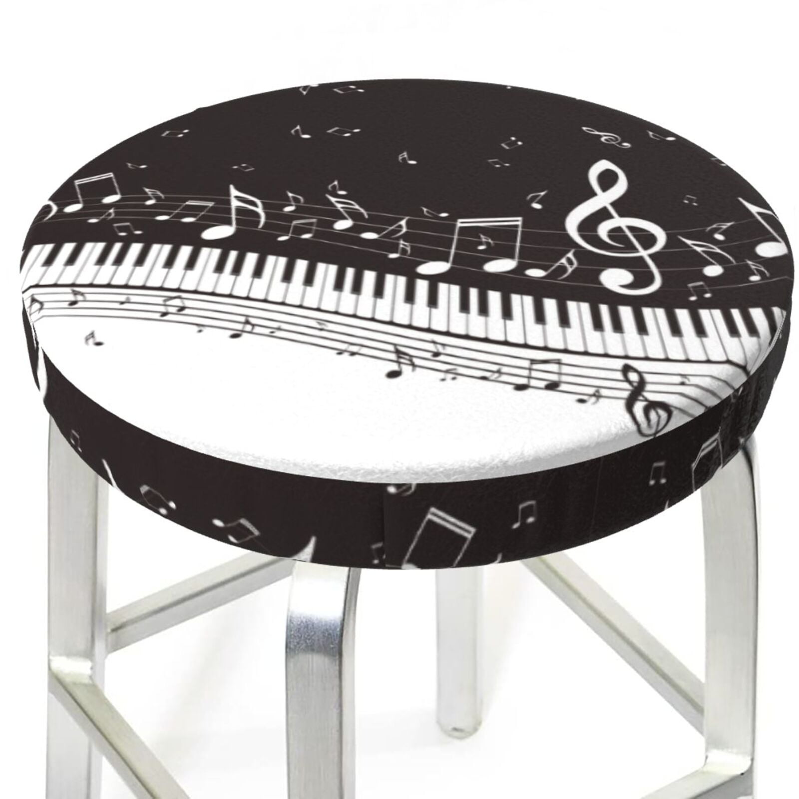 Bar Stool Covers Round, Piano Keys With Musical Notes Washable Round ...
