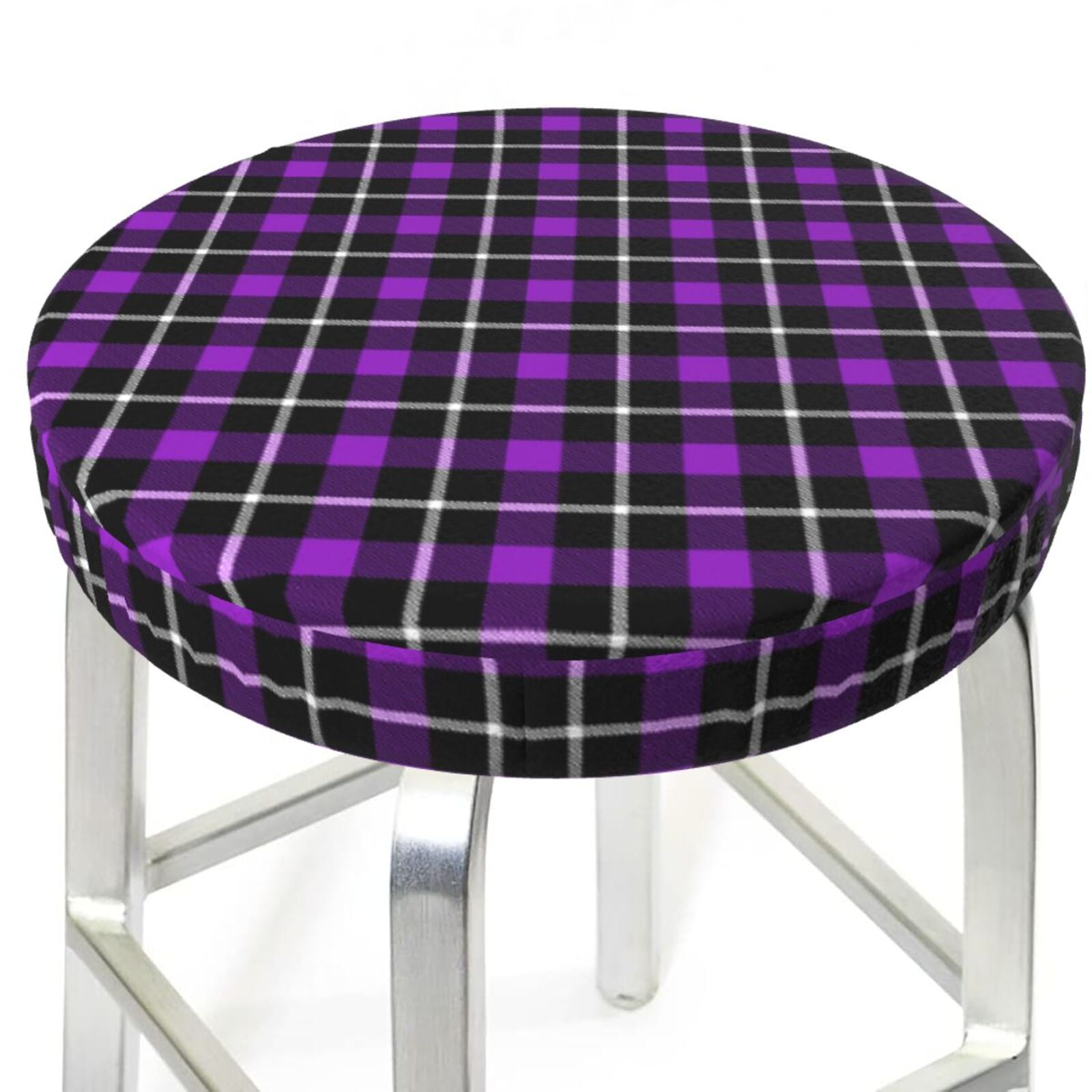 Bar Stool Covers Round, Purple tartan Buffalo Plaid Bar Stool Cushion ...