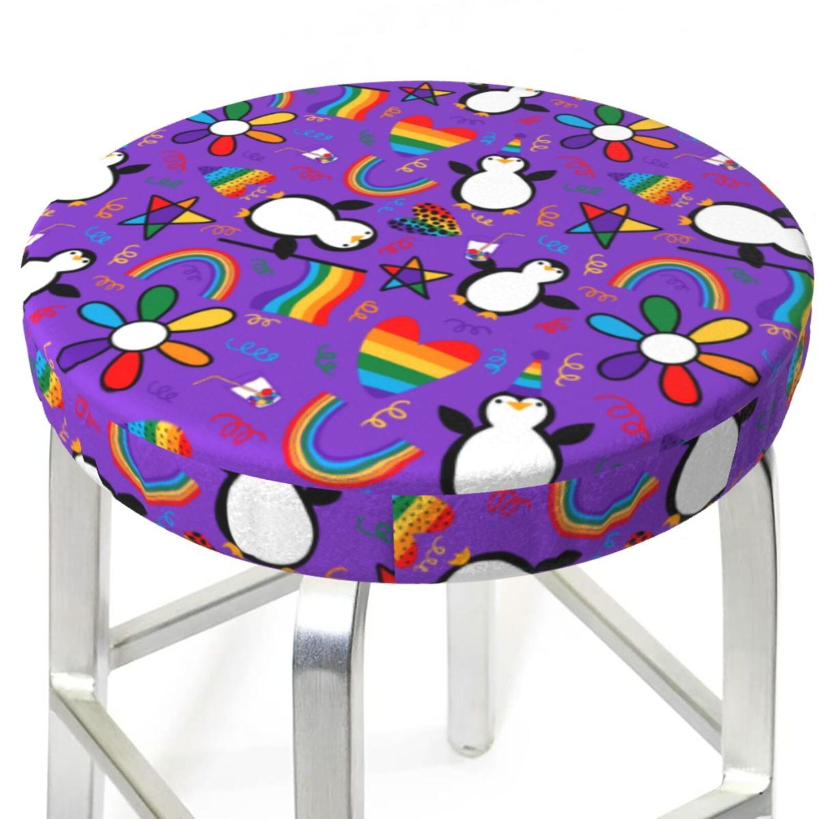 Bar Stool Covers Round, Rainbow Lgbt Penguin Bar Stool Cushion Covers ...