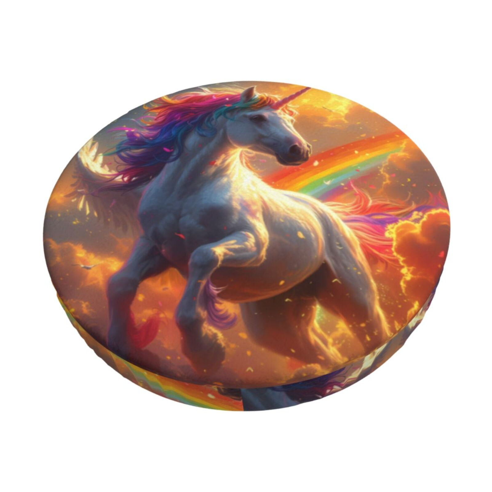 Bar Stool Covers Round, Rainbow Sunset Cloud White Horse Bar Stool ...