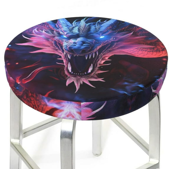 Bar Stool Covers Round, Red and Blue Fire Dragon A Bar Stool Cushion ...