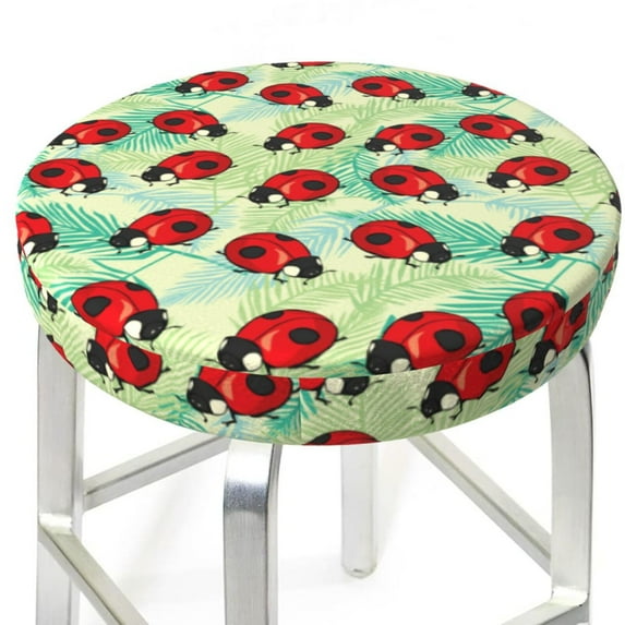 Bar Stool Covers Round, Red Ladybugs And Leaf Bar Stool Cushion Covers ...