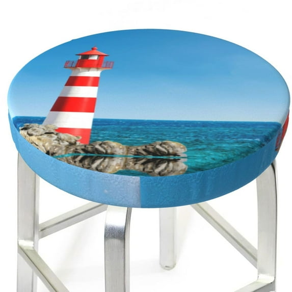 Bar Stool Covers Round, Red And White Lighthouse Bar Stool Cushion ...