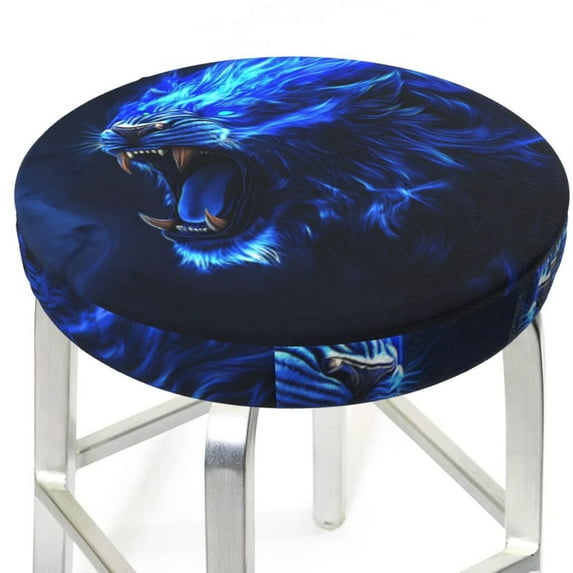 Bar Stool Covers Round, Roaring Blue Lion Flame Bar Stool Cushion ...