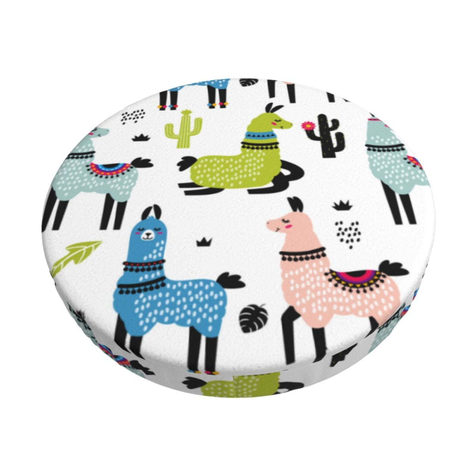Bar Stool Covers Round, Rustic Funny Cute Alpaca Cactus Bar Stool ...