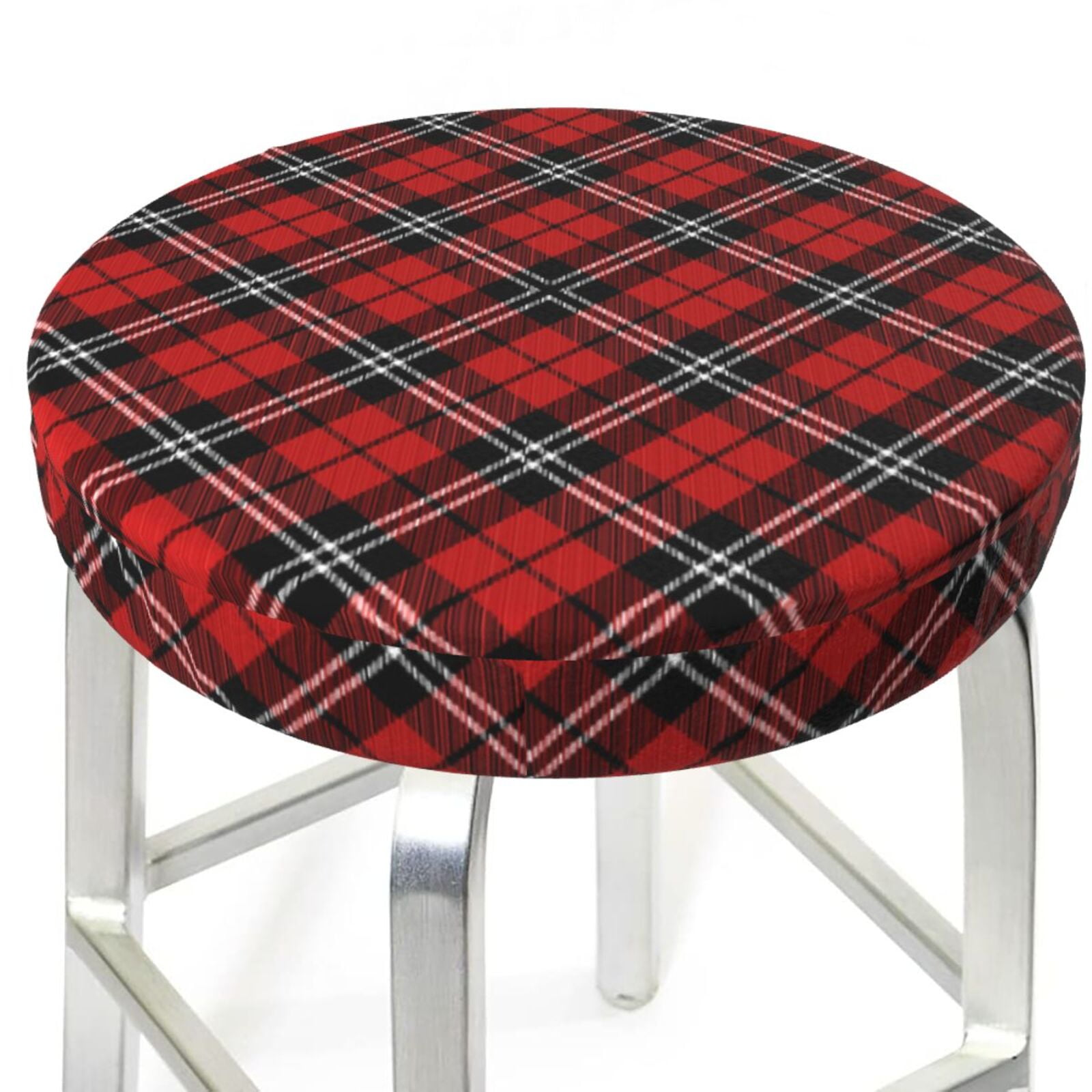 Bar Stool Covers Round, Scottish checkered black red plaid Bar Stool ...