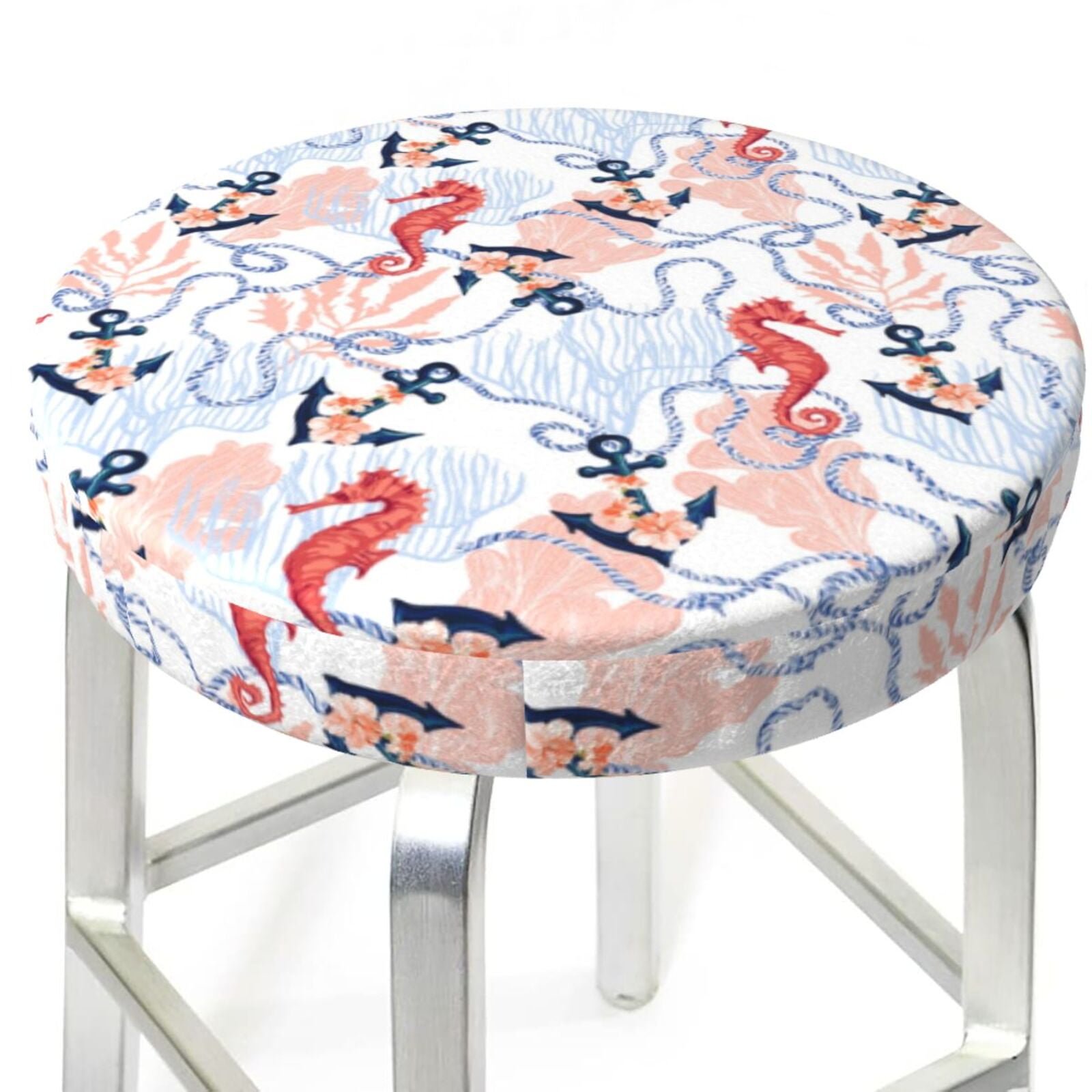 Bar Stool Covers Round, Sea Horse And Corals Bar Stool Cushion Covers Seat Cushion with Elastic ...
