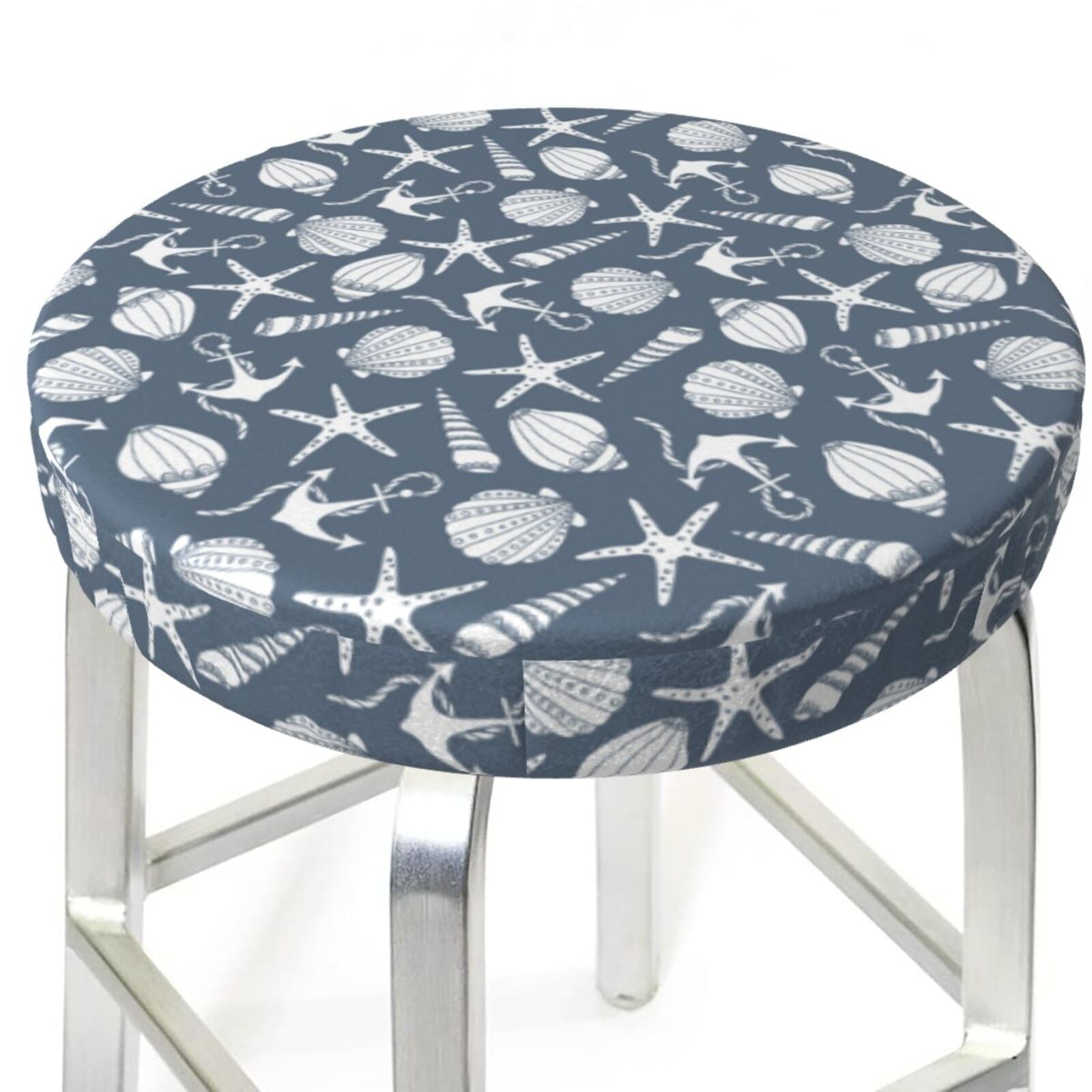 Bar Stool Covers Round, Seashells anchors starfishes vintage Washable ...