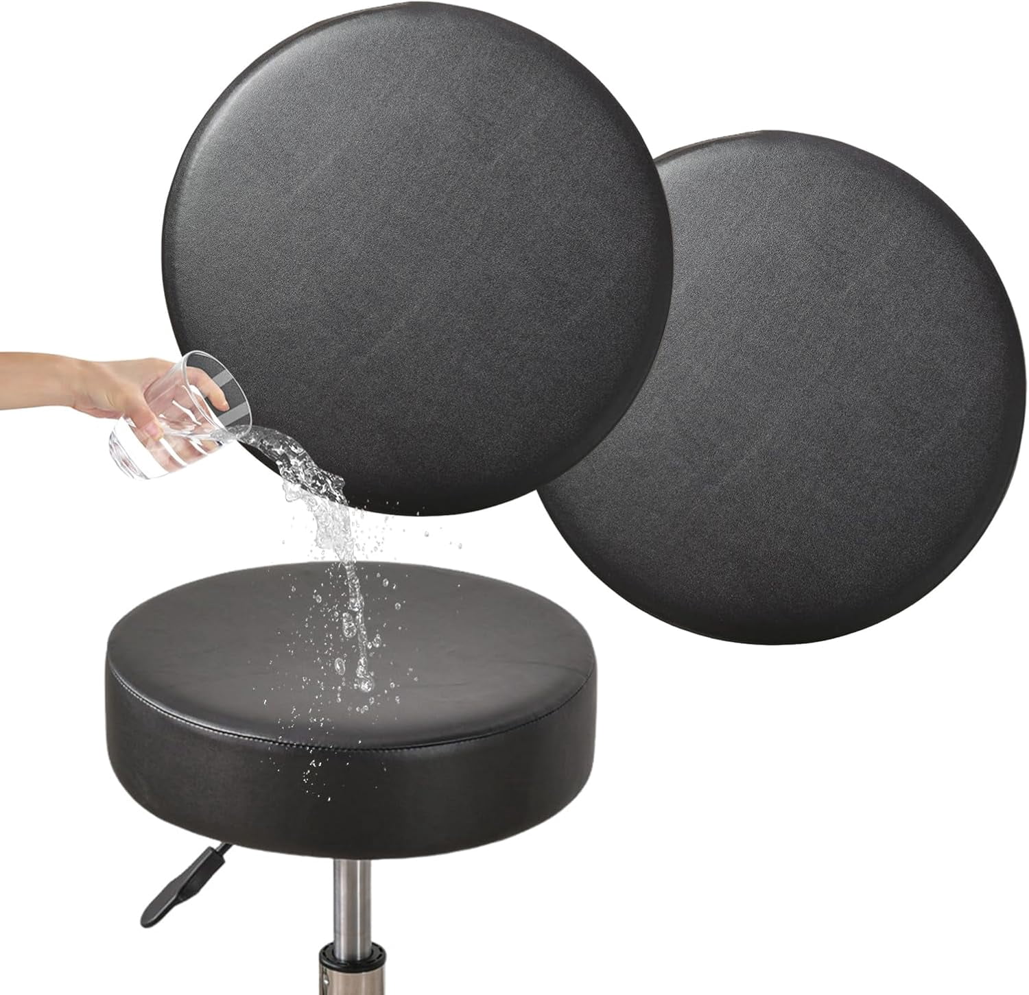 Bar Stool Covers Round Set of 2, Waterproof PU Seat With Elastic Bands ...