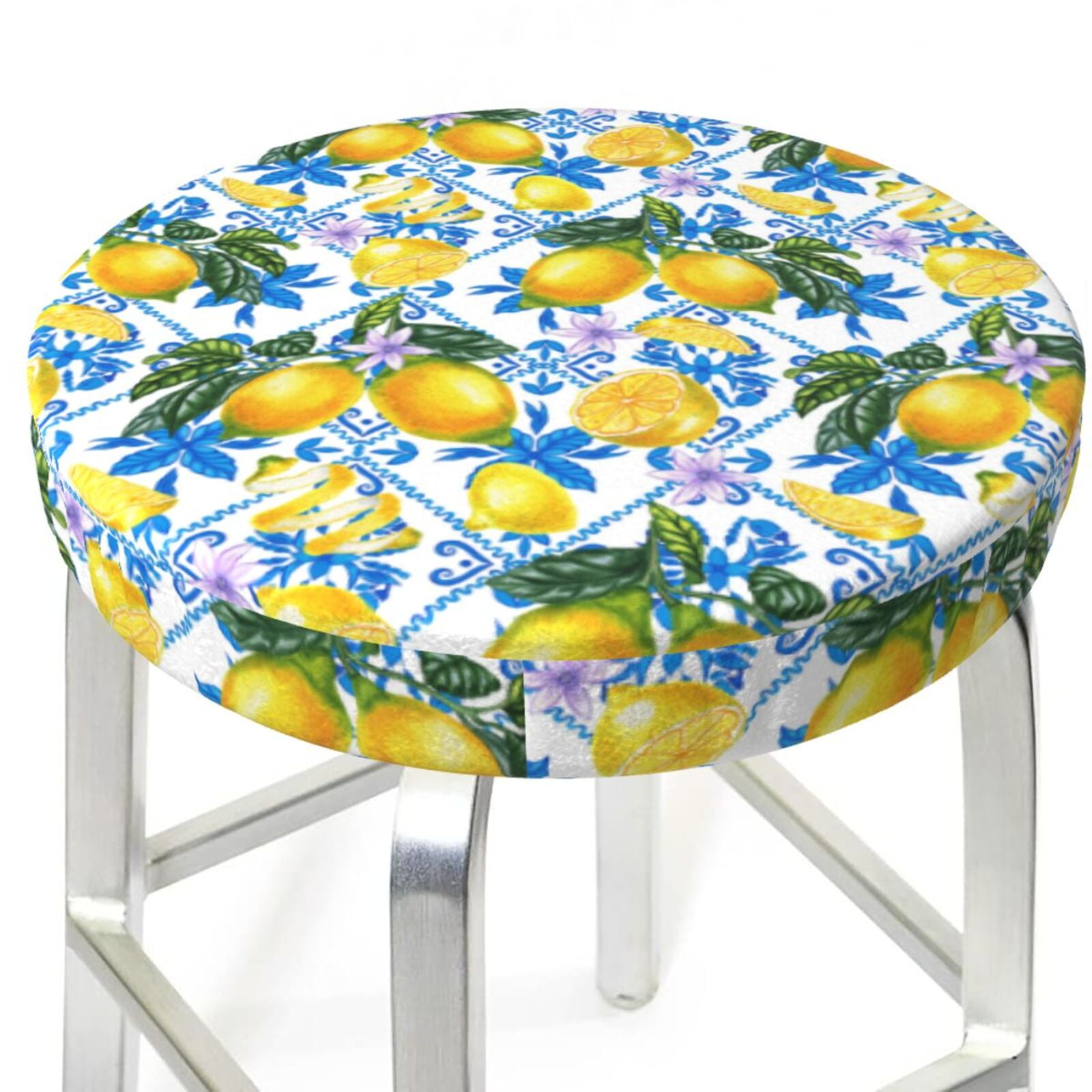 Bar Stool Covers Round, Sicilian lemons yellow Moroccan style Washable ...