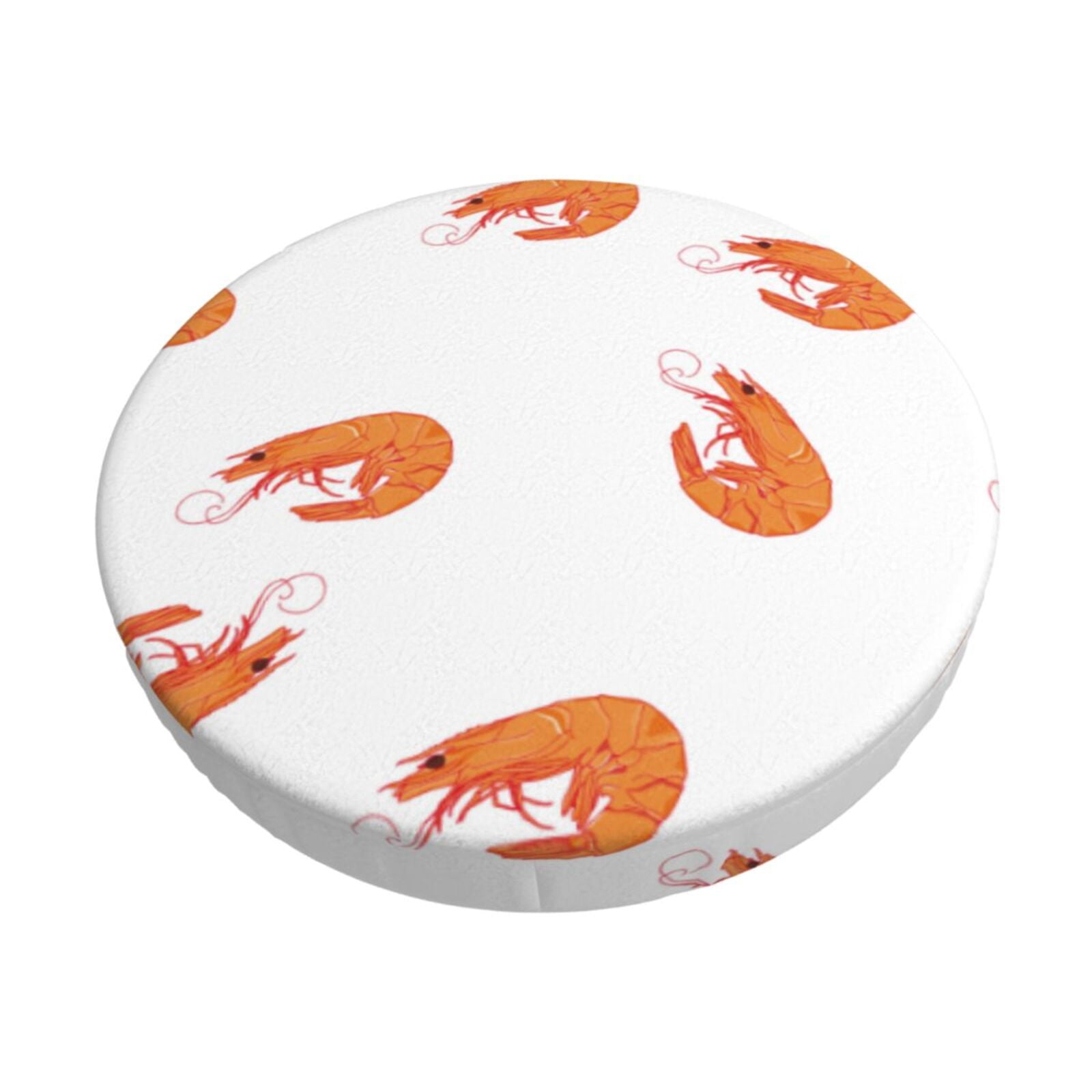 Bar Stool Covers Round, Simple Orange Shrimp Print White Bar Stool ...