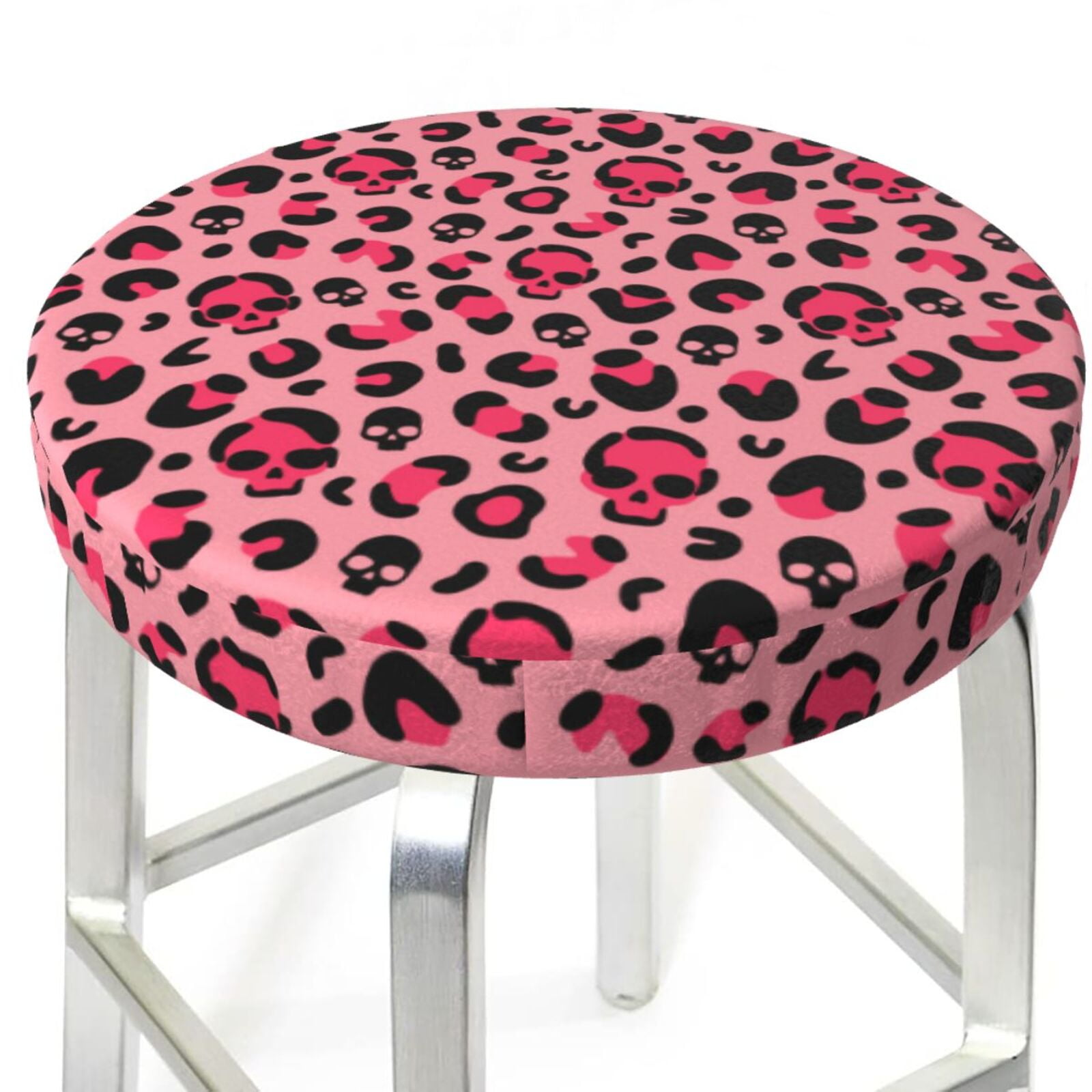 Bar Stool Covers Round, Skull leopard print pink cute Bar Stool Cushion ...