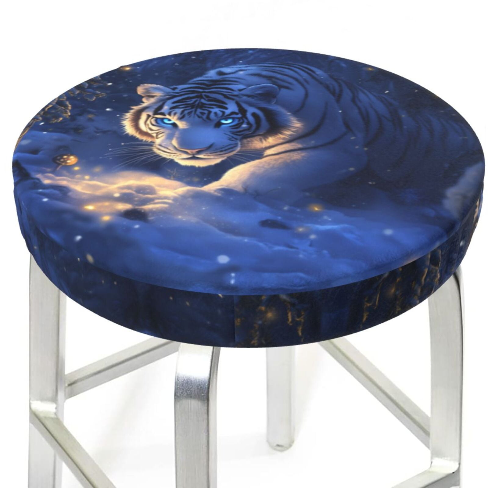 Bar Stool Covers Round, Snowy White Tiger Prowling Bar Stool Cushion ...