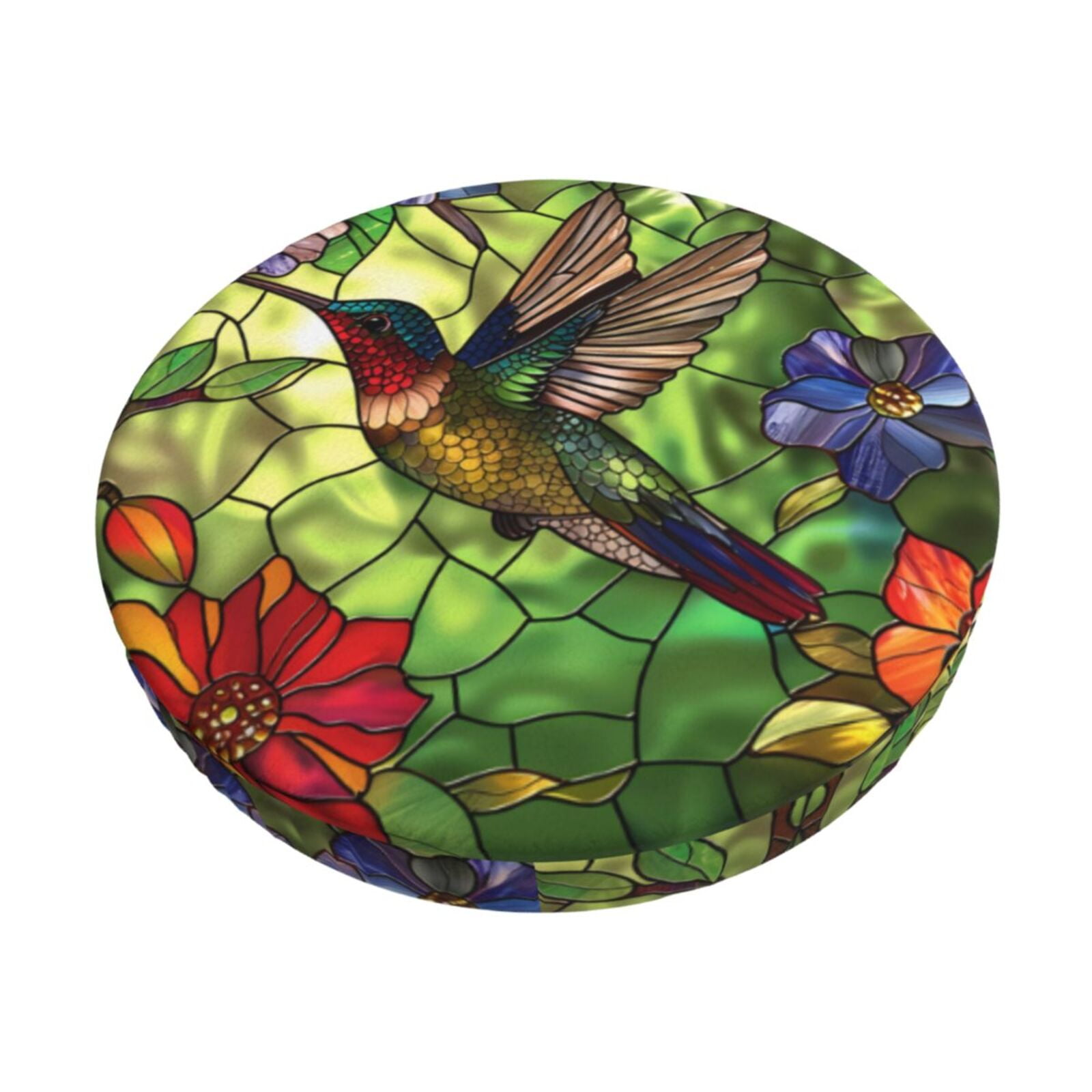 Bar Stool Covers Round, Stained Glass Hummingbird Art Bar Stool Cushion ...