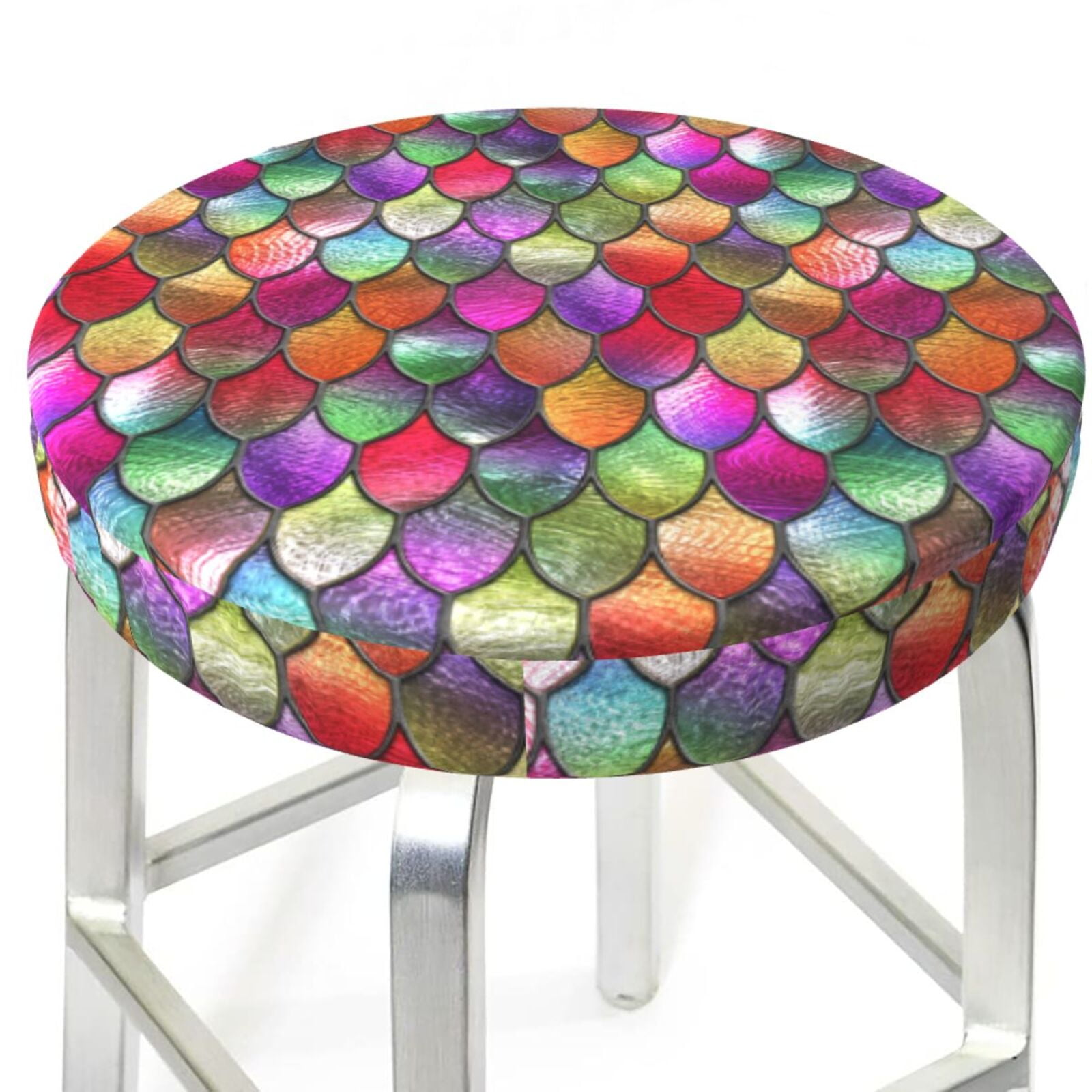 Bar Stool Covers Round, Stained glass Rainbow fish scales Bar Stool ...