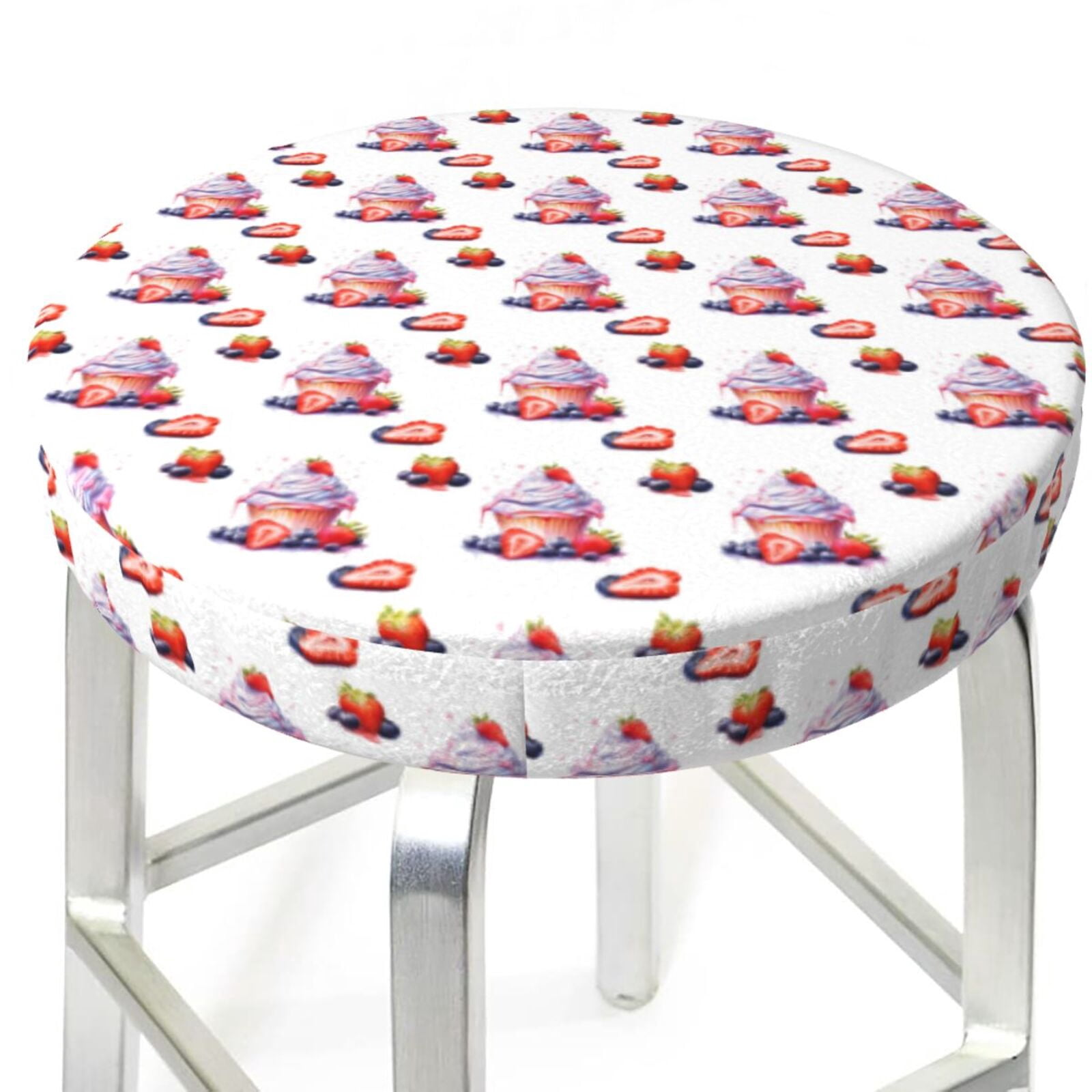 Bar Stool Covers Round, Strawberry Blueberry Cream Cake Bar Stool ...