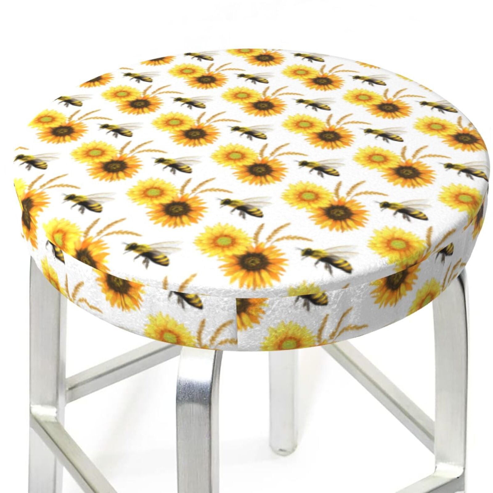 Bar Stool Covers Round, Sunflower cute bee Bar Stool Cushion Covers ...