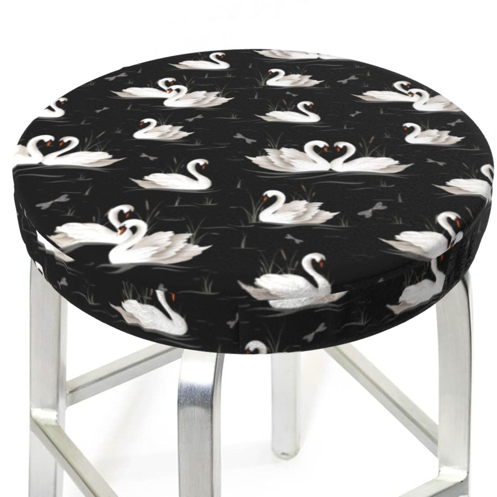 Bar Stool Covers Round, Swan And Dragonflies Bar Stool Cushion Covers ...