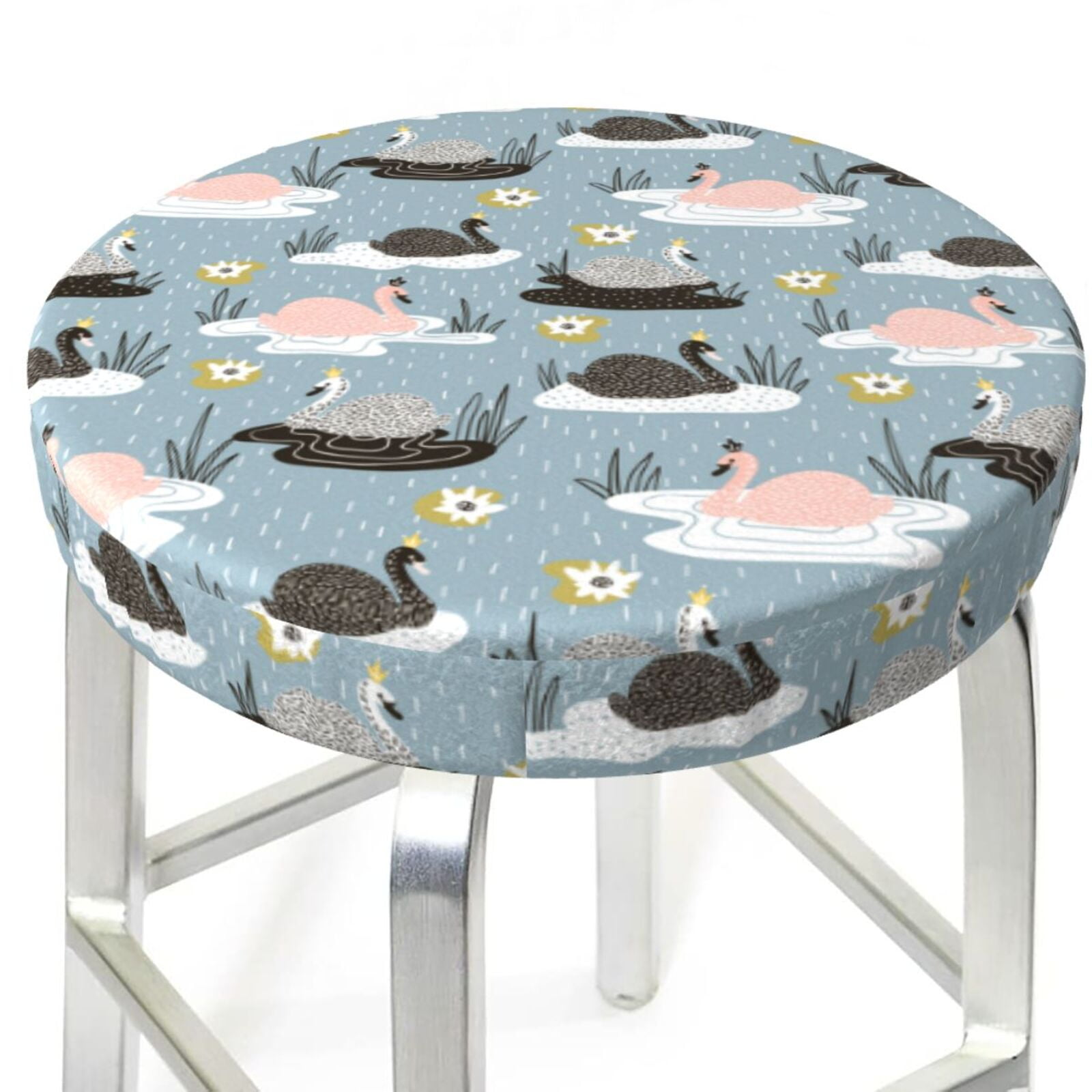 Bar Stool Covers Round, Swan Princess On Lake Bar Stool Cushion Covers ...