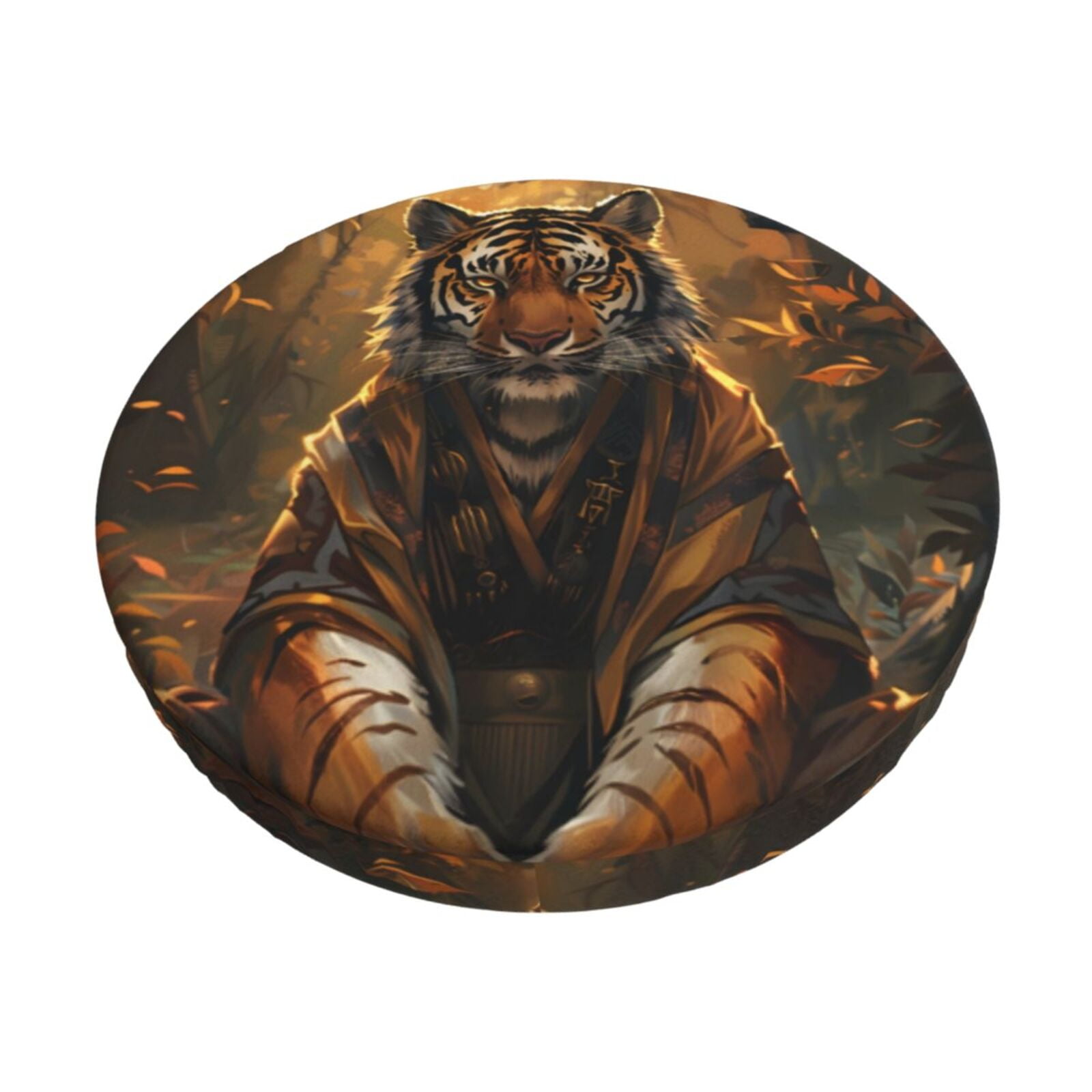 Bar Stool Covers Round, Tiger In The Fallen Leaf Forest Bar Stool ...
