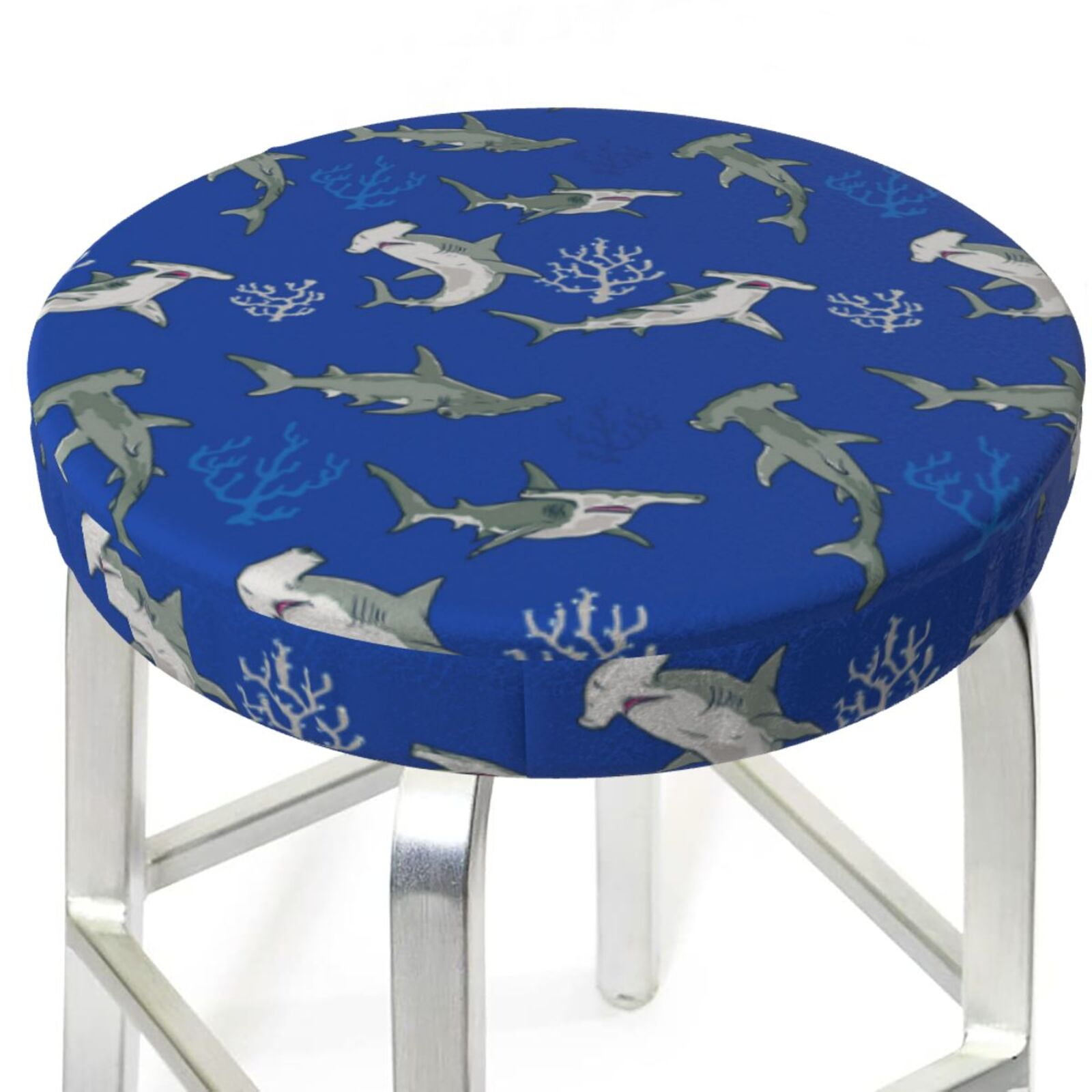 Bar Stool Covers Round, Undersea coral hammerhead shark Bar Stool ...