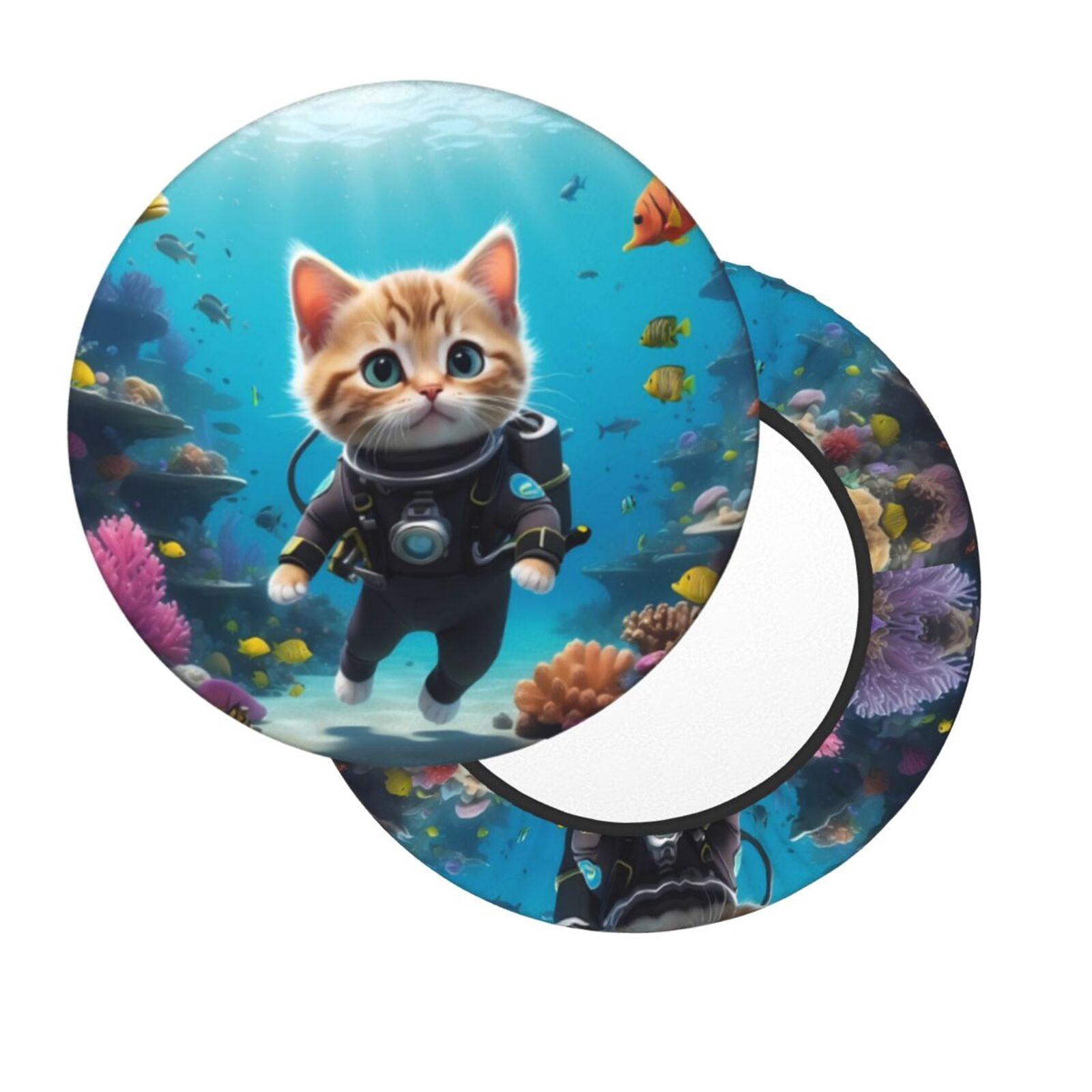 Bar Stool Covers Round - Underwater Diving Cat Soft Anti-Slip Round ...