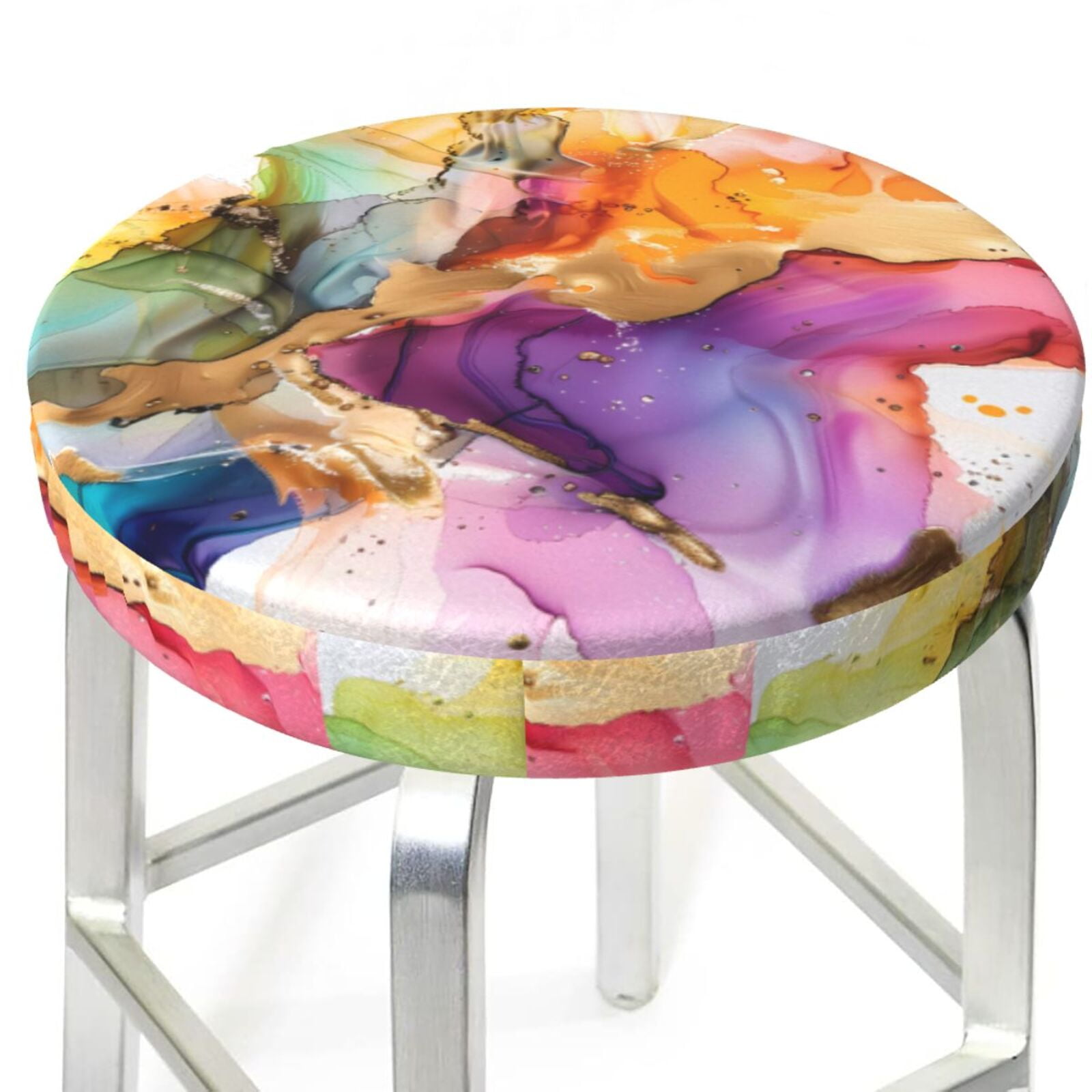 Bar Stool Covers Round, Vibrant Abstract Color Splash Bar Stool Cushion ...