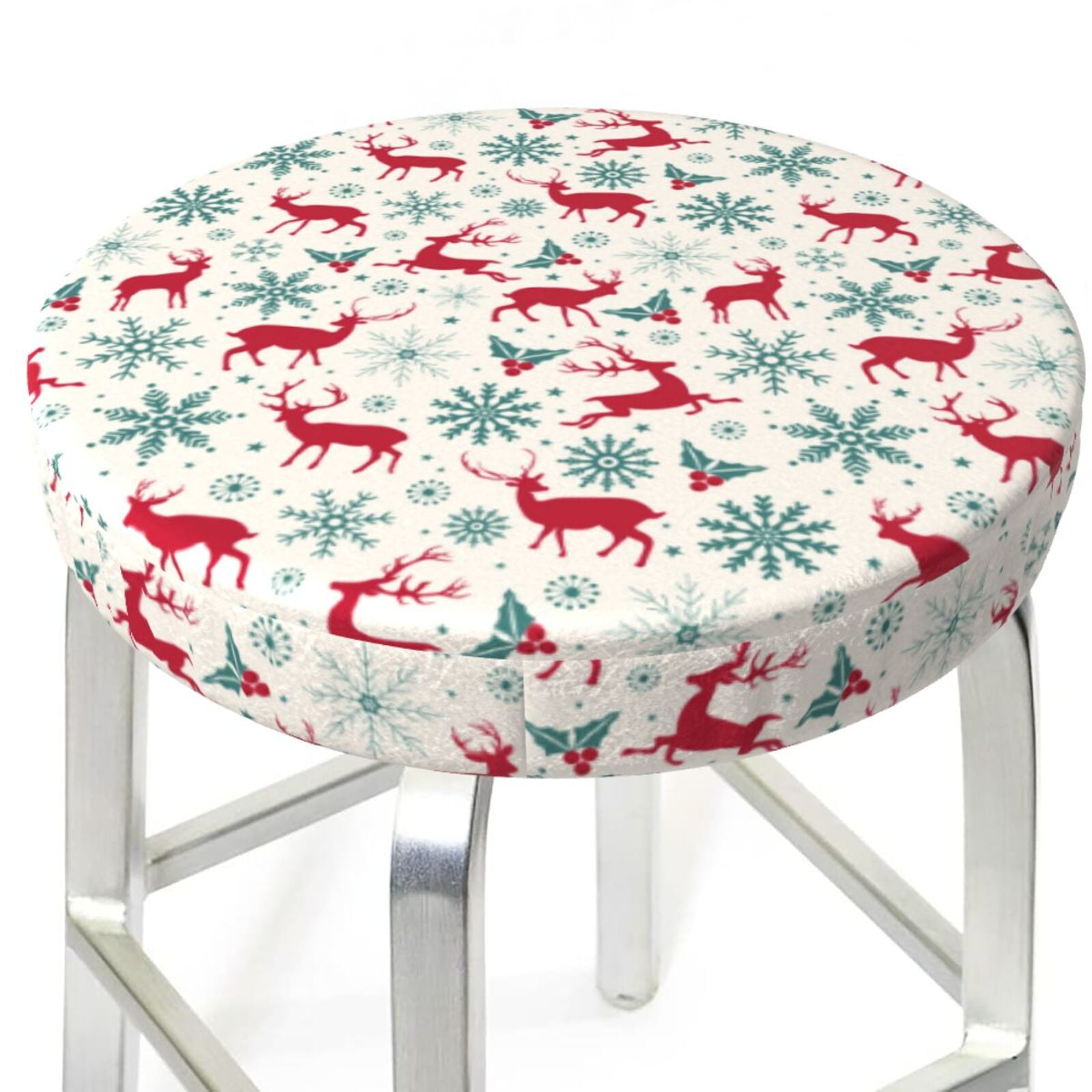 Bar Stool Covers Round, Vintage Christmas Reindeer Washable Round Seat ...