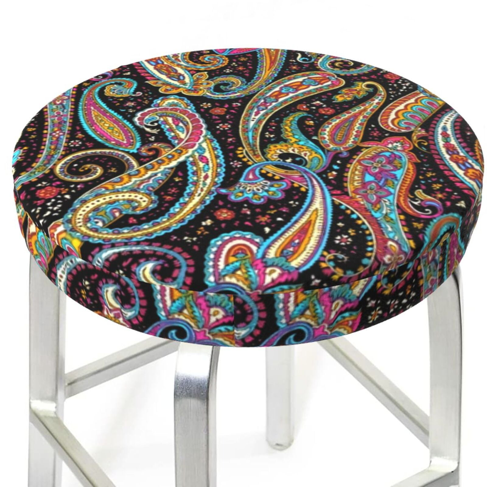 Bar Stool Covers Round, Watercolor Romantic Paisley Washable Round Seat ...