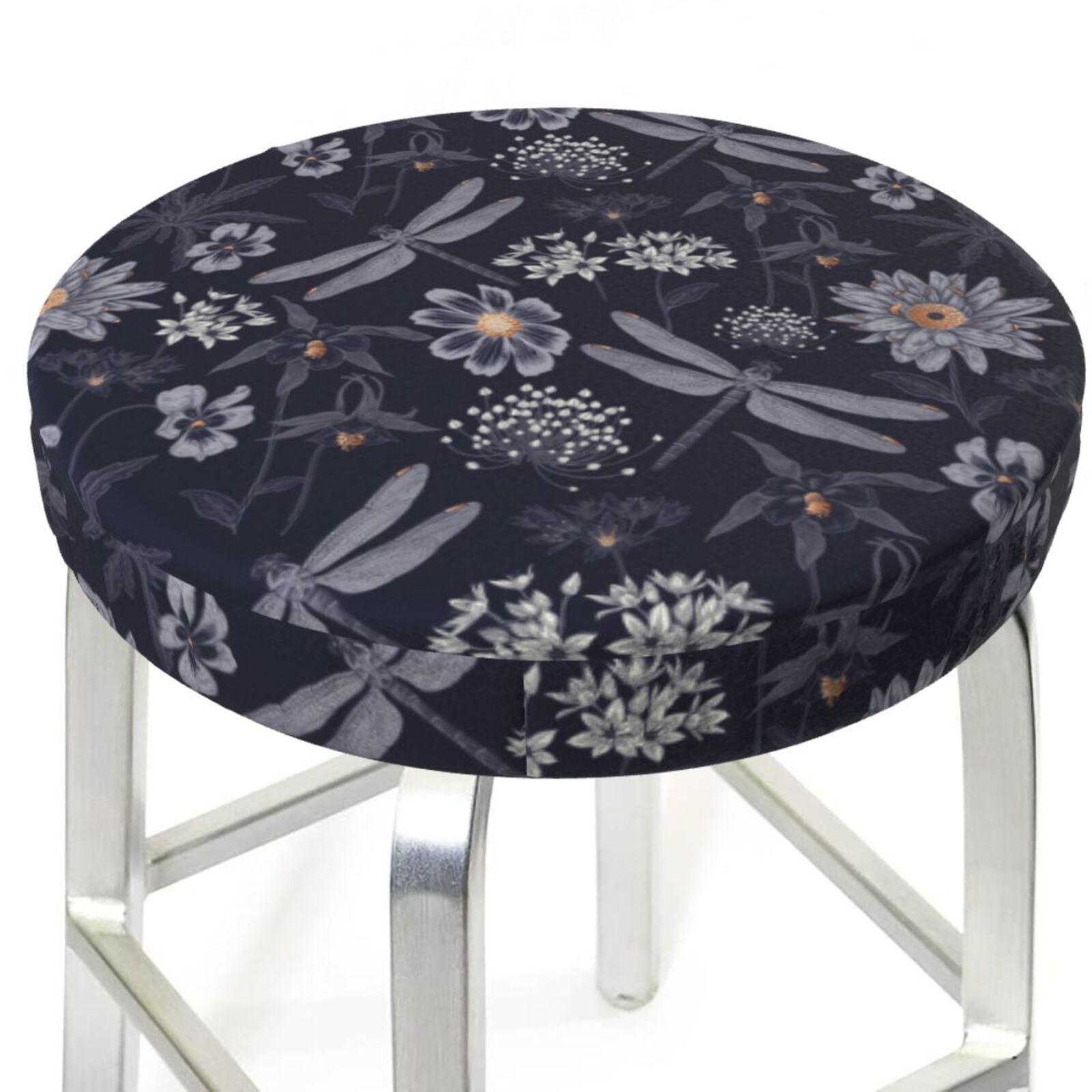 Bar Stool Covers Round, Wildflowers And Dragonflies Bar Stool Cushion ...