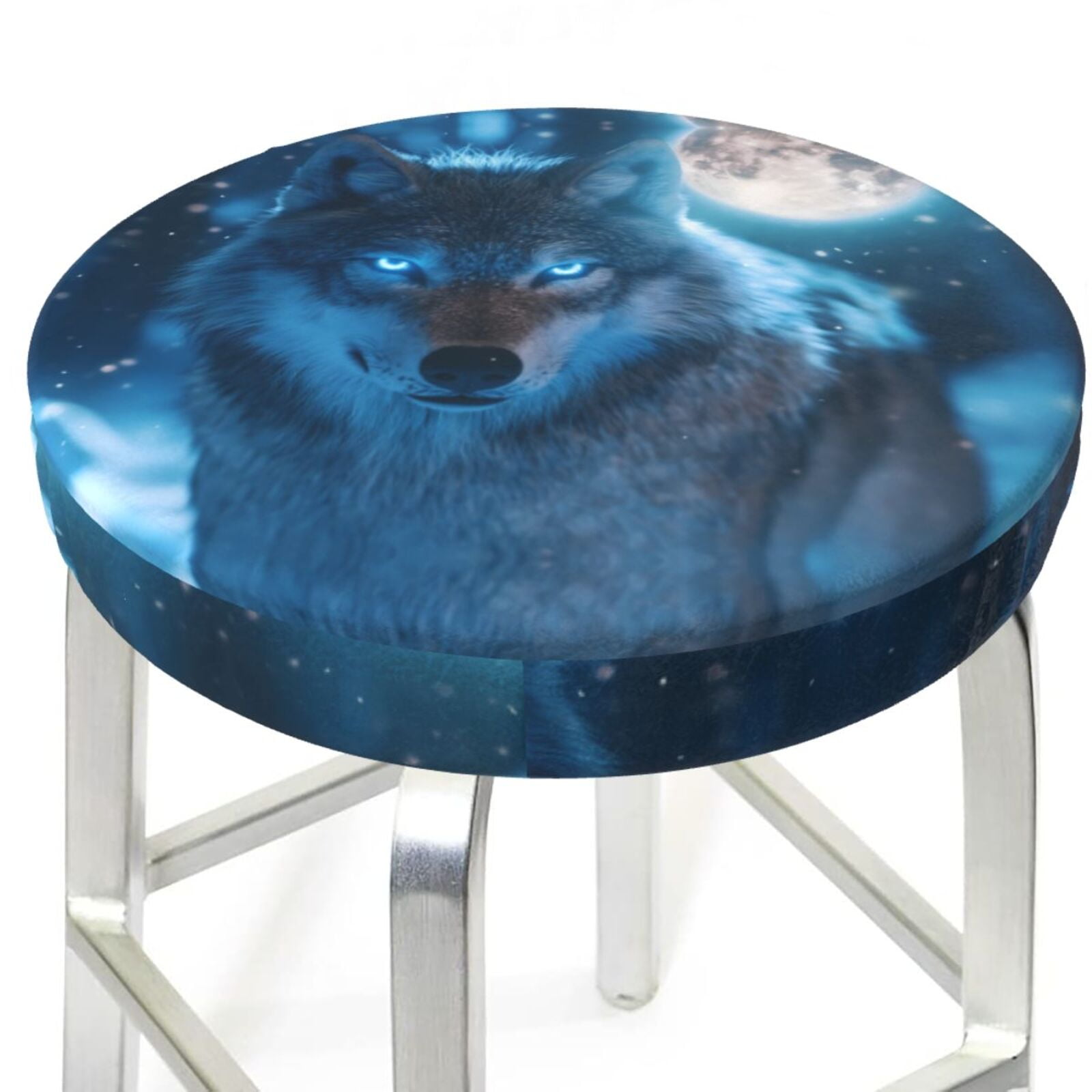 Bar Stool Covers Round, Winter Wolf Glowing Moon Bar Stool Cushion ...