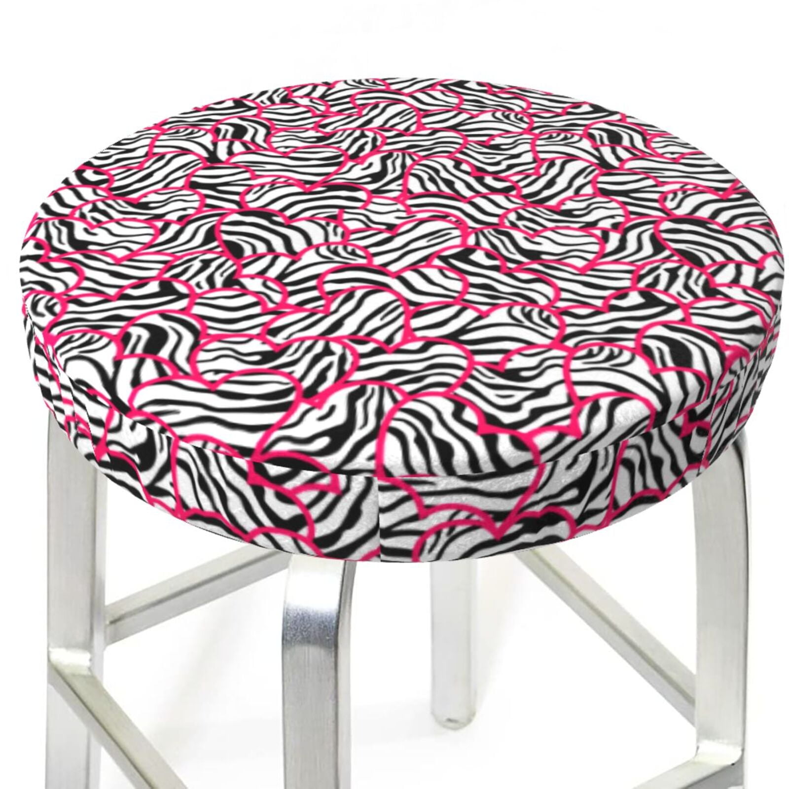 Bar Stool Covers Round, Zebra print hearts cute Bar Stool Cushion ...