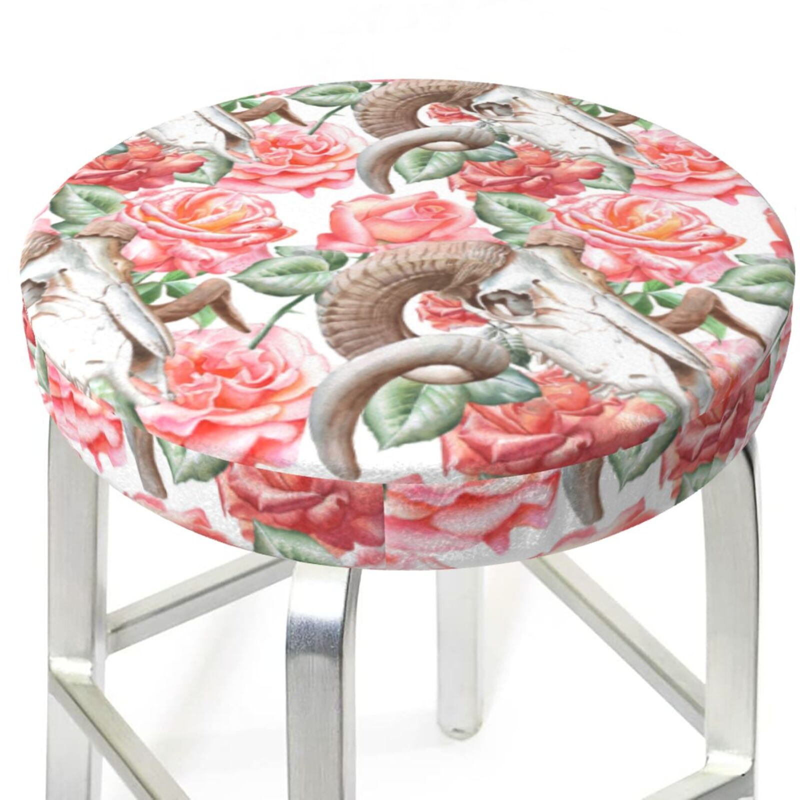Bar Stool Covers Round, aesthetic roses goat skull Bar Stool Cushion Covers Seat Cushion with ...