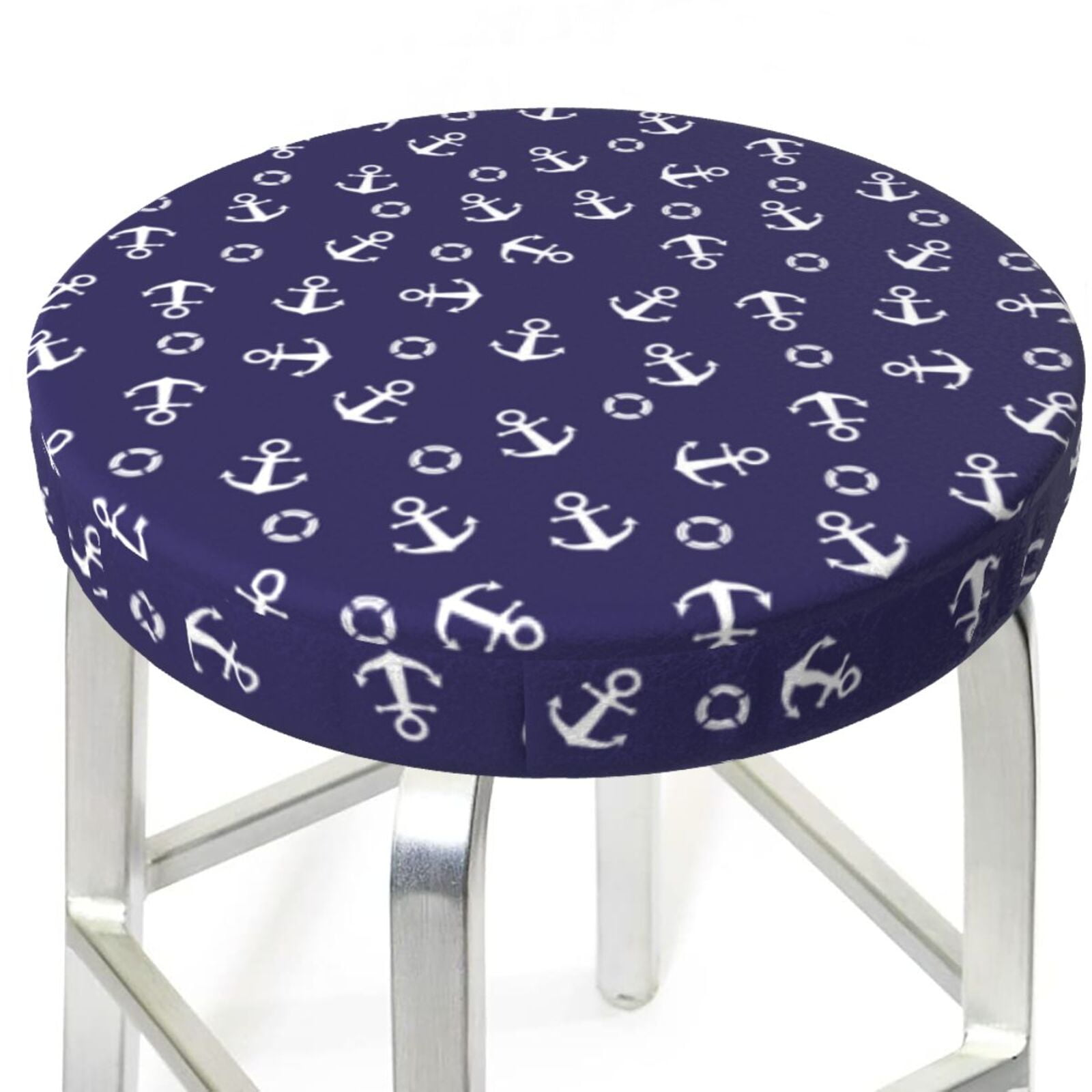Bar Stool Covers Round, anchor lifebuoy Cute navyblue Bar Stool Cushion ...