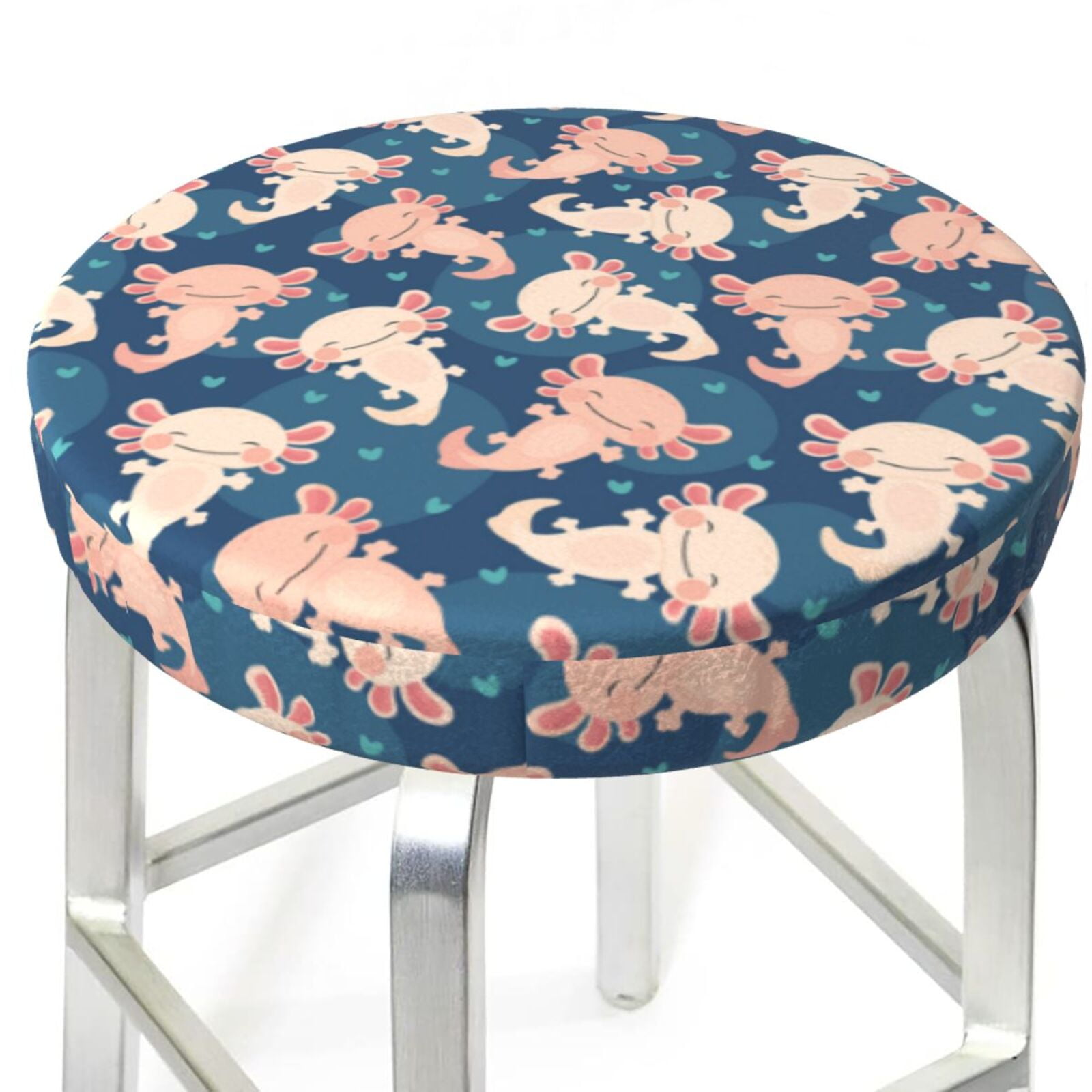 Bar Stool Covers Round, axolotl kawaii heart cute Washable Round Seat ...