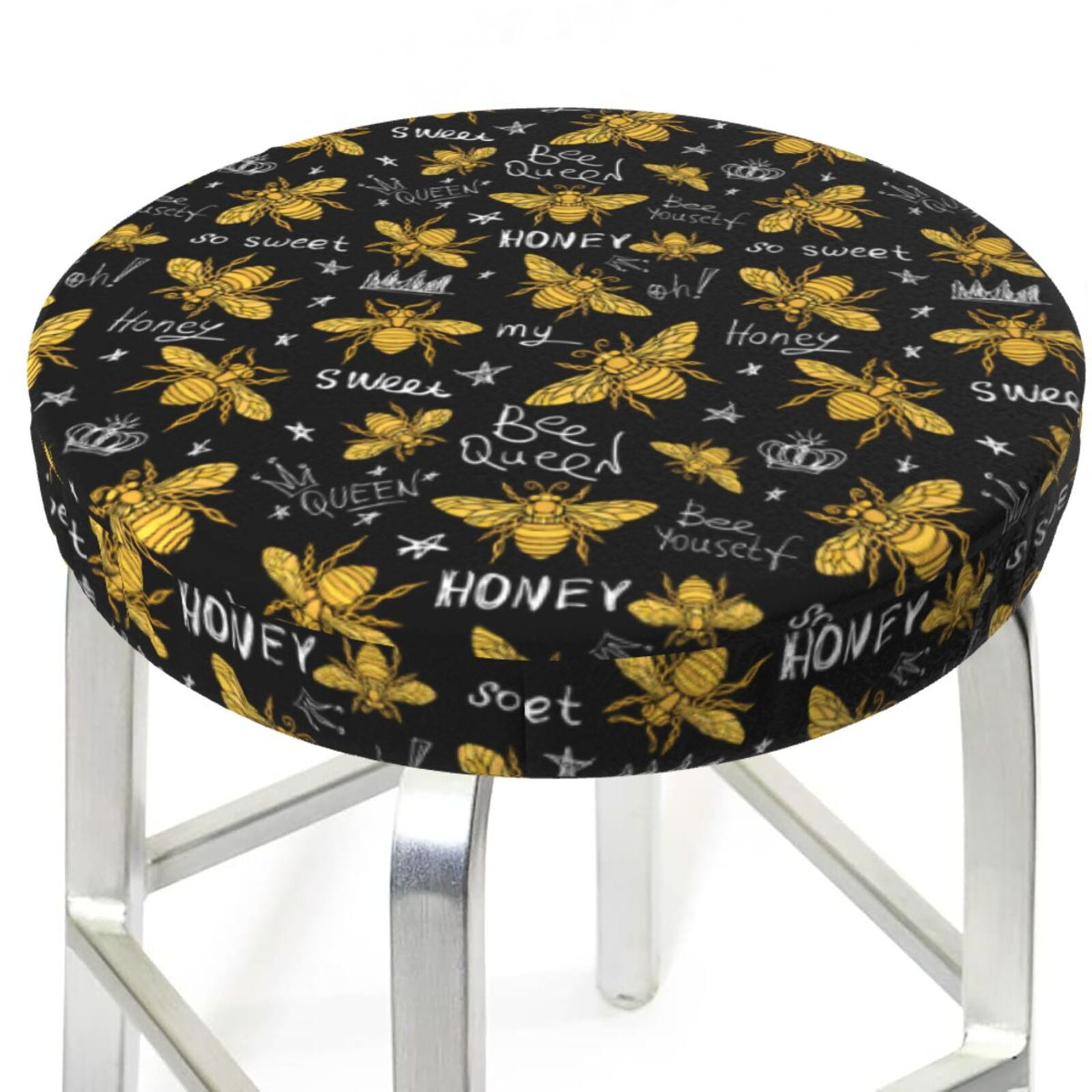 Bar Stool Covers Round, bee golden sweet cool black Bar Stool Cushion ...