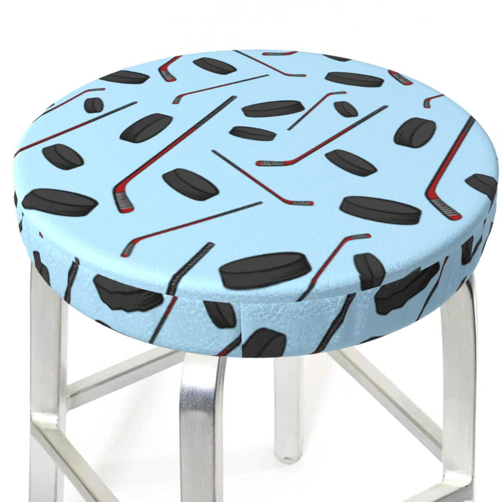 Bar Stool Covers Round, blue Hockey sticks pucks cute Bar Stool Cushion ...