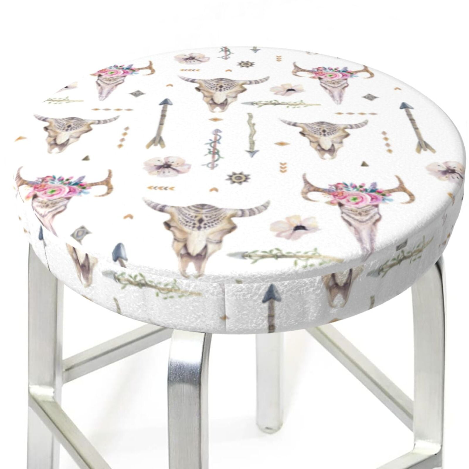 Bar Stool Covers Round, boho cow skull arrows Indian Bar Stool Cushion ...