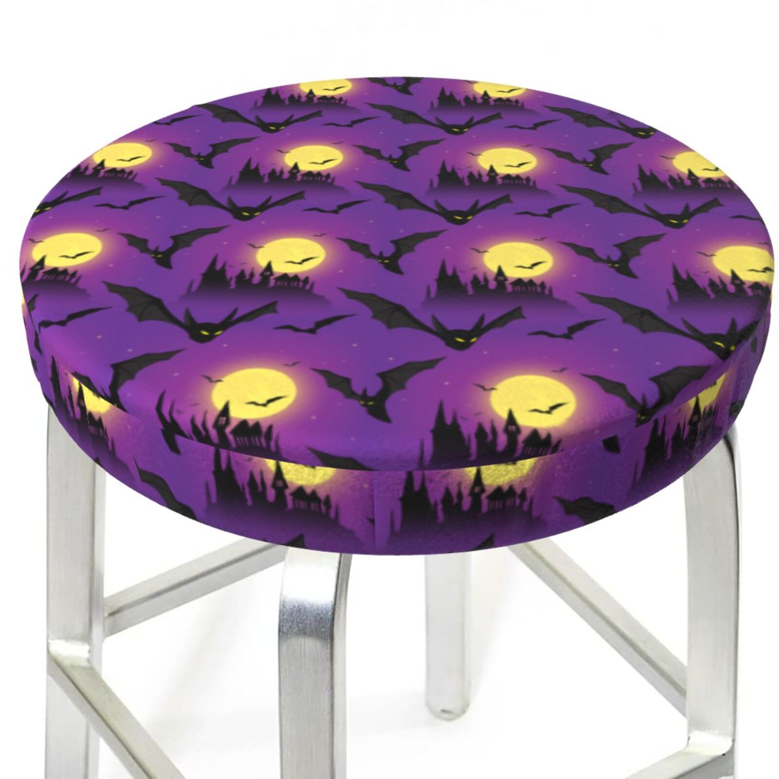 Bar Stool Covers Round, cool bats castle purple starry sky Bar Stool ...