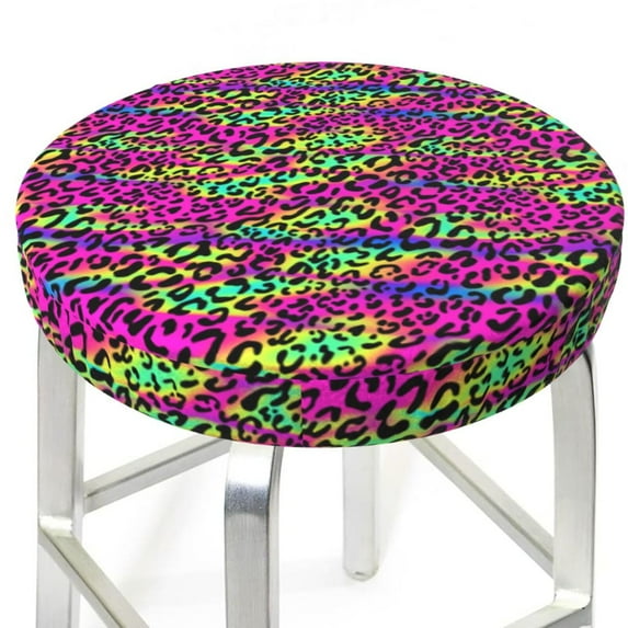 Bar Stool Covers Round, cool bright red Leopard rainbow Bar Stool ...