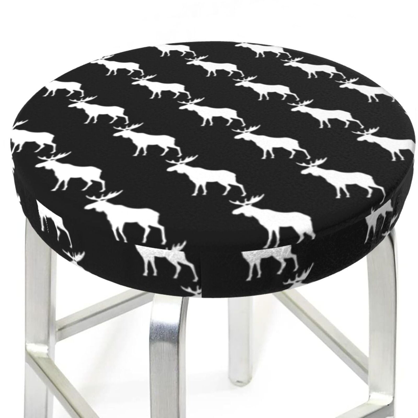 Bar Stool Covers Round, cool white Moose Elk black Bar Stool Cushion ...
