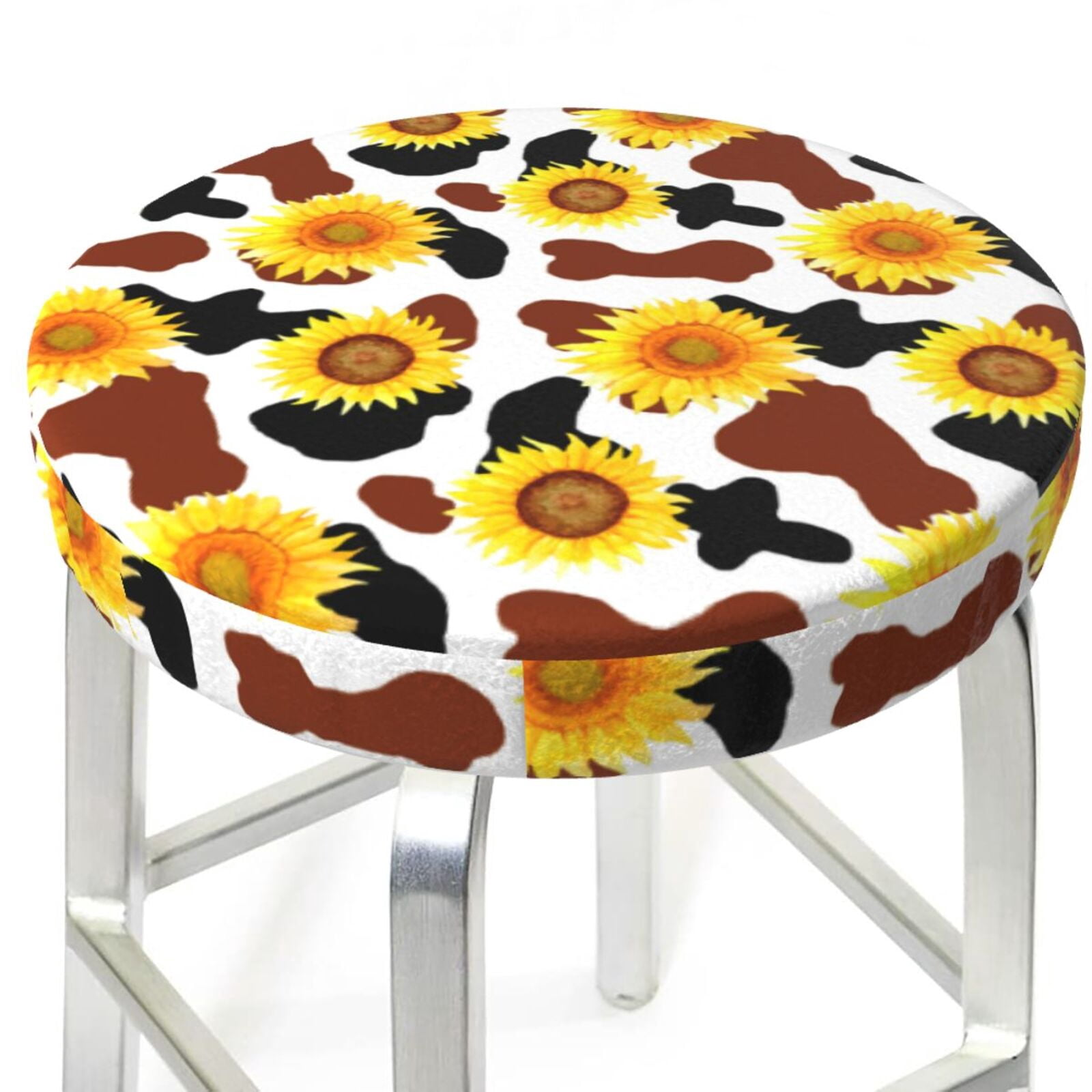 Bar Stool Covers Round, cow print sunflower western Bar Stool Cushion ...
