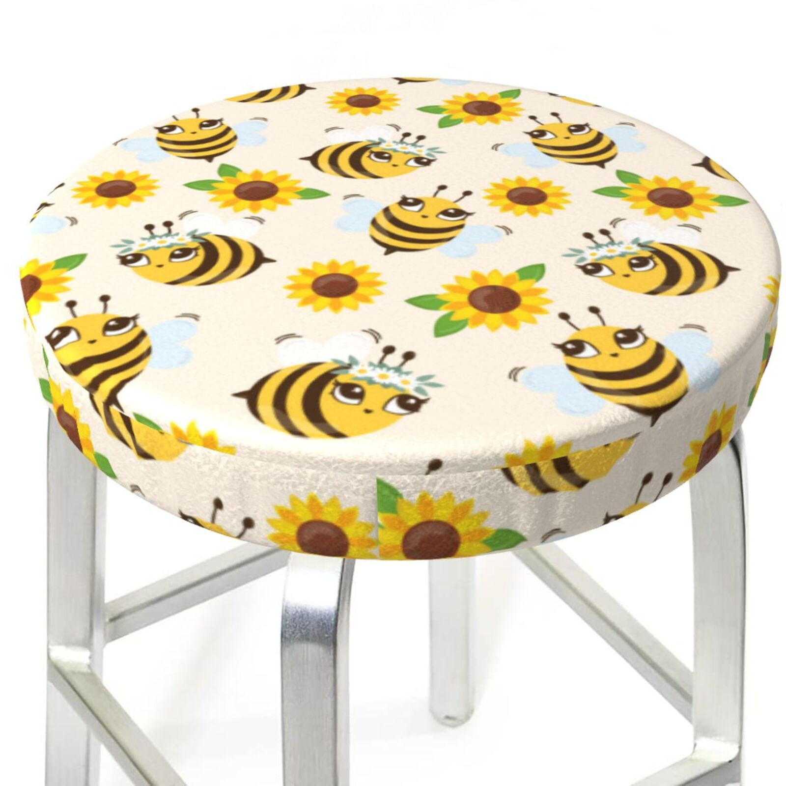 Bar Stool Covers Round, cute cartoon bees sunflower daisy Bar Stool ...