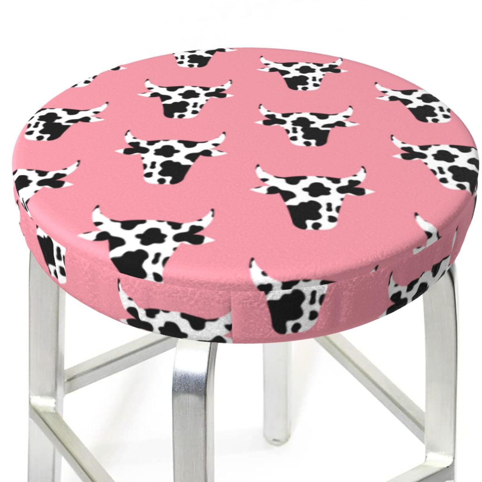 Bar Stool Covers Round, cute cow head pink print Washable Round Seat ...