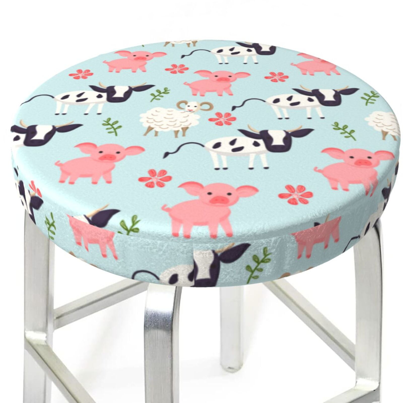 Bar Stool Covers Round, cute cow pig Farm animals Washable Round Seat ...