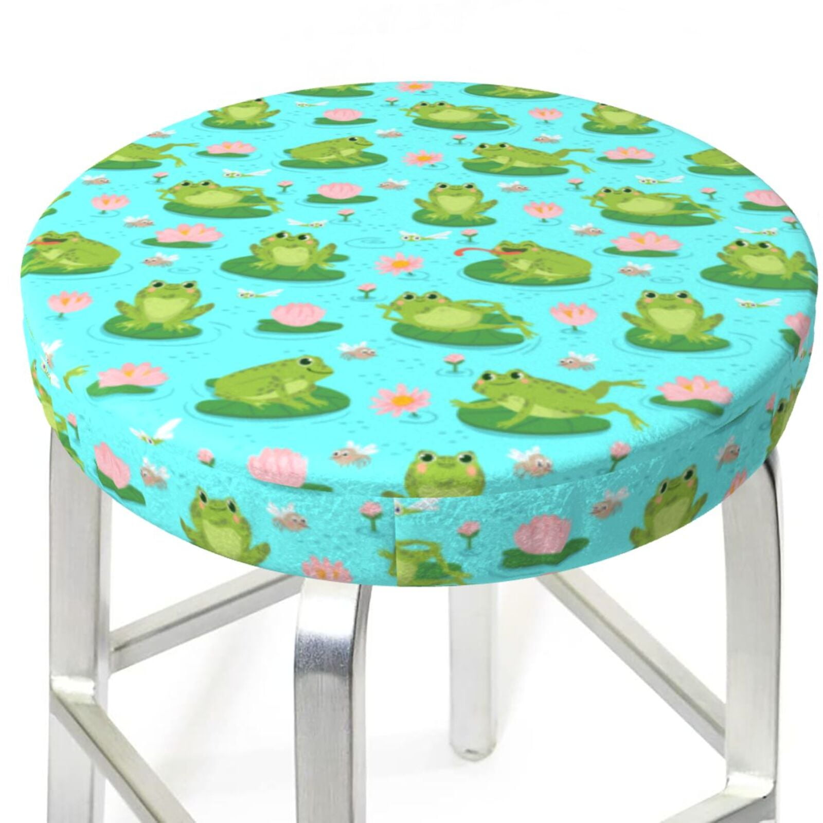 Bar Stool Covers Round, cute frogs Lily leaves dragonfly Bar Stool ...
