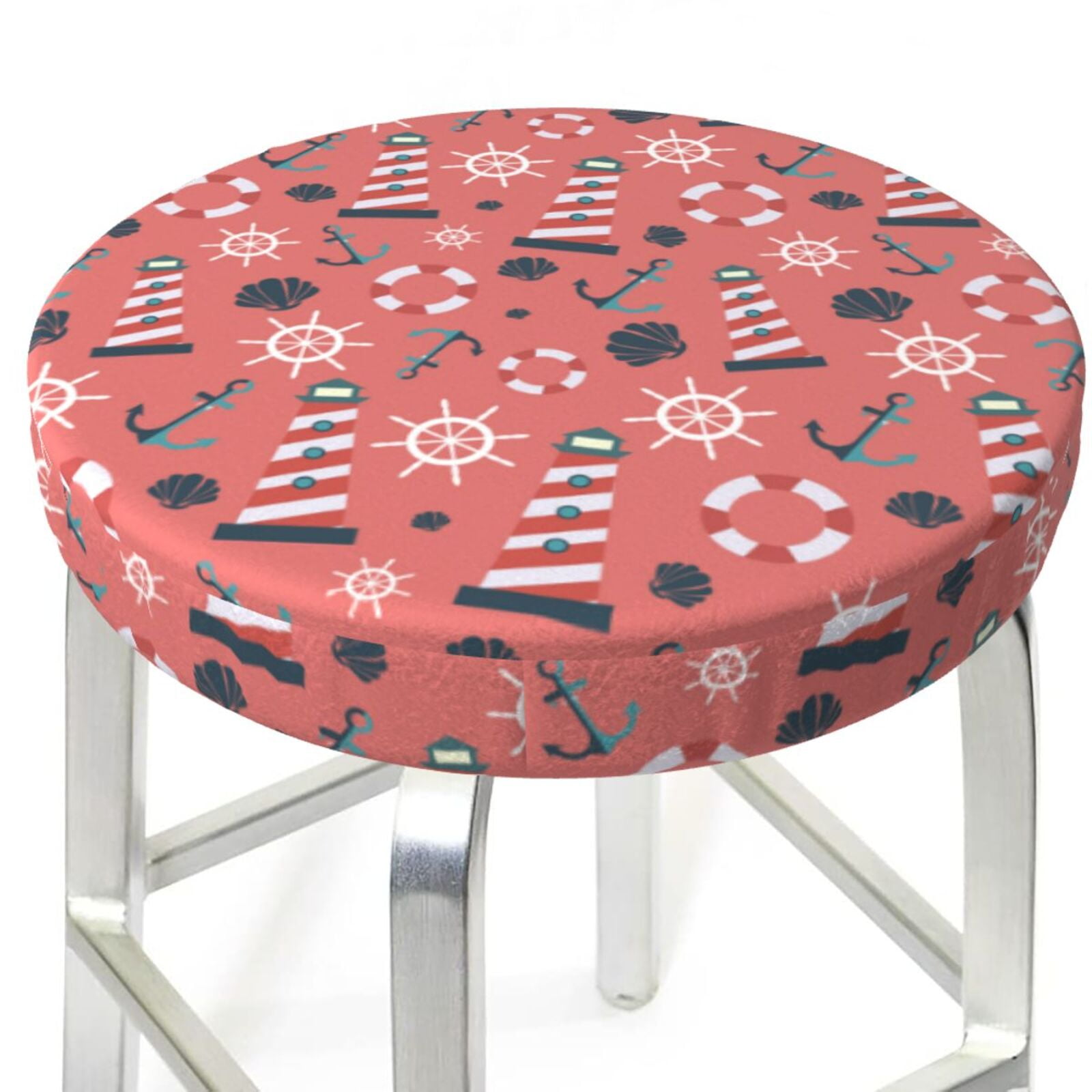 Bar Stool Covers Round, cute pink anchor lighthouse cartoon Washable ...