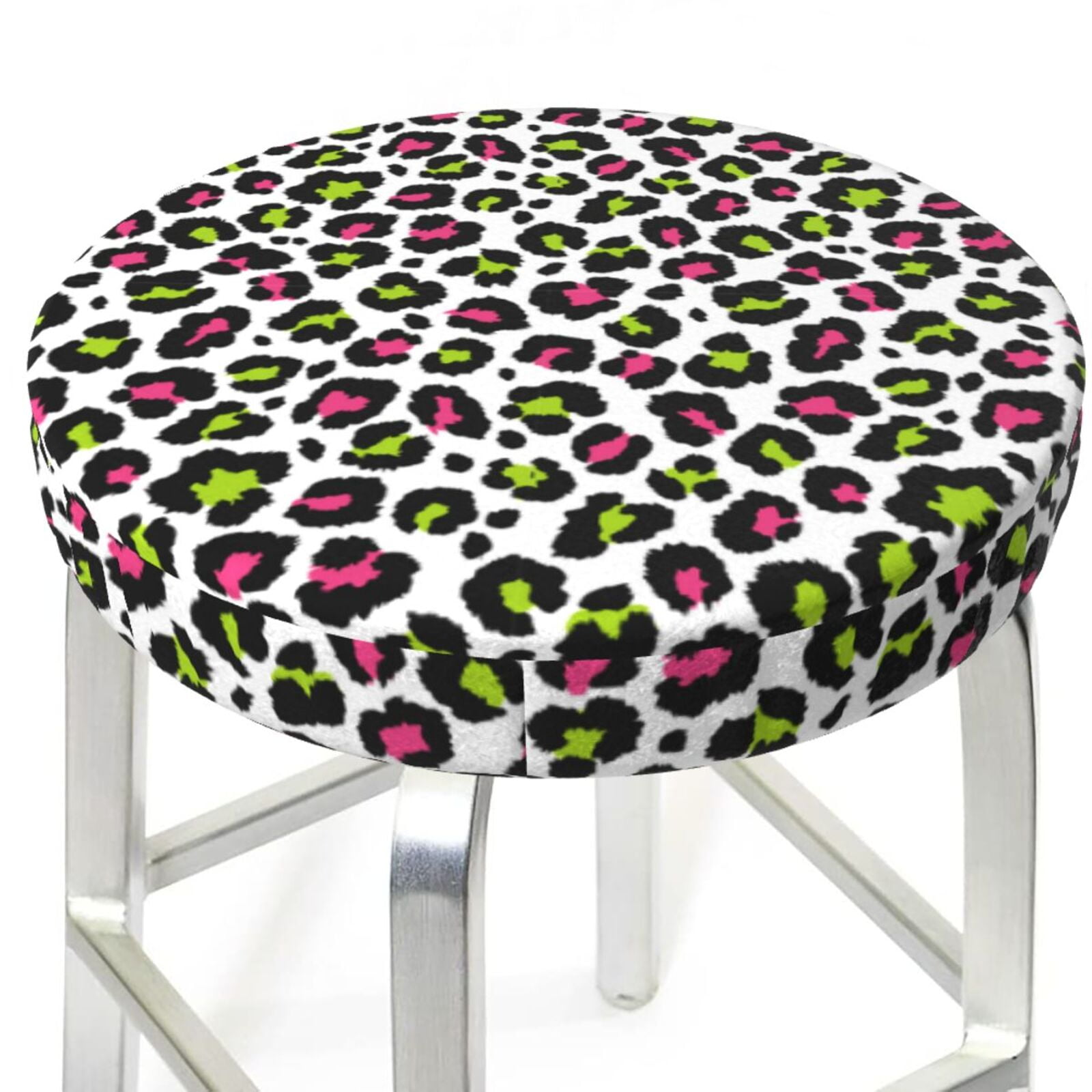 Bar Stool Covers Round, cute pink green Leopard Bar Stool Cushion ...