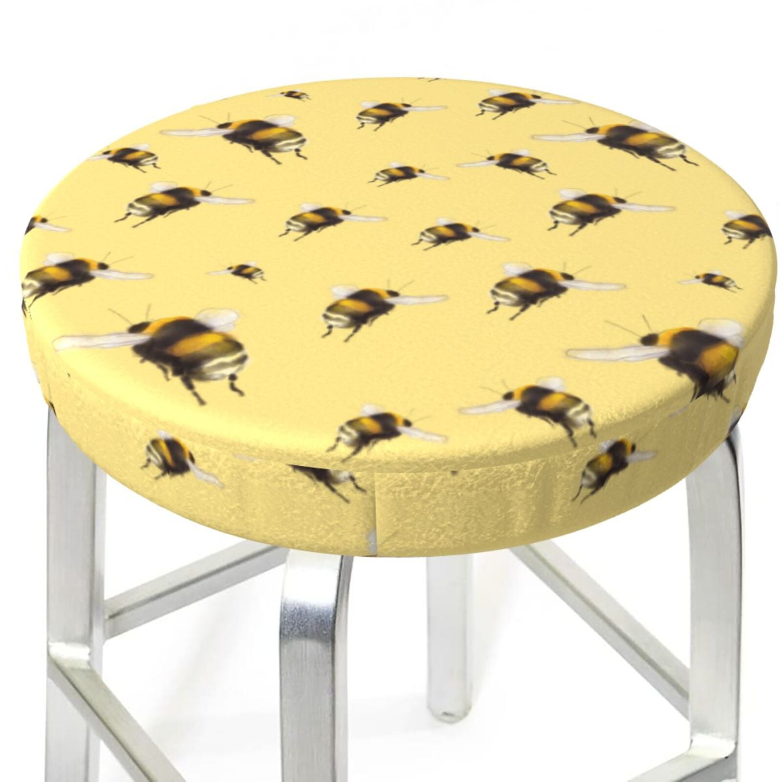 Bar Stool Covers Round, funny bumblebees yellow Bar Stool Cushion ...