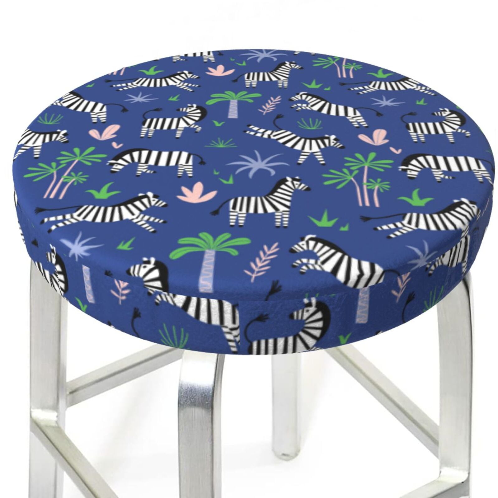 Bar Stool Covers Round, funny cartoon zebras blue Bar Stool Cushion ...